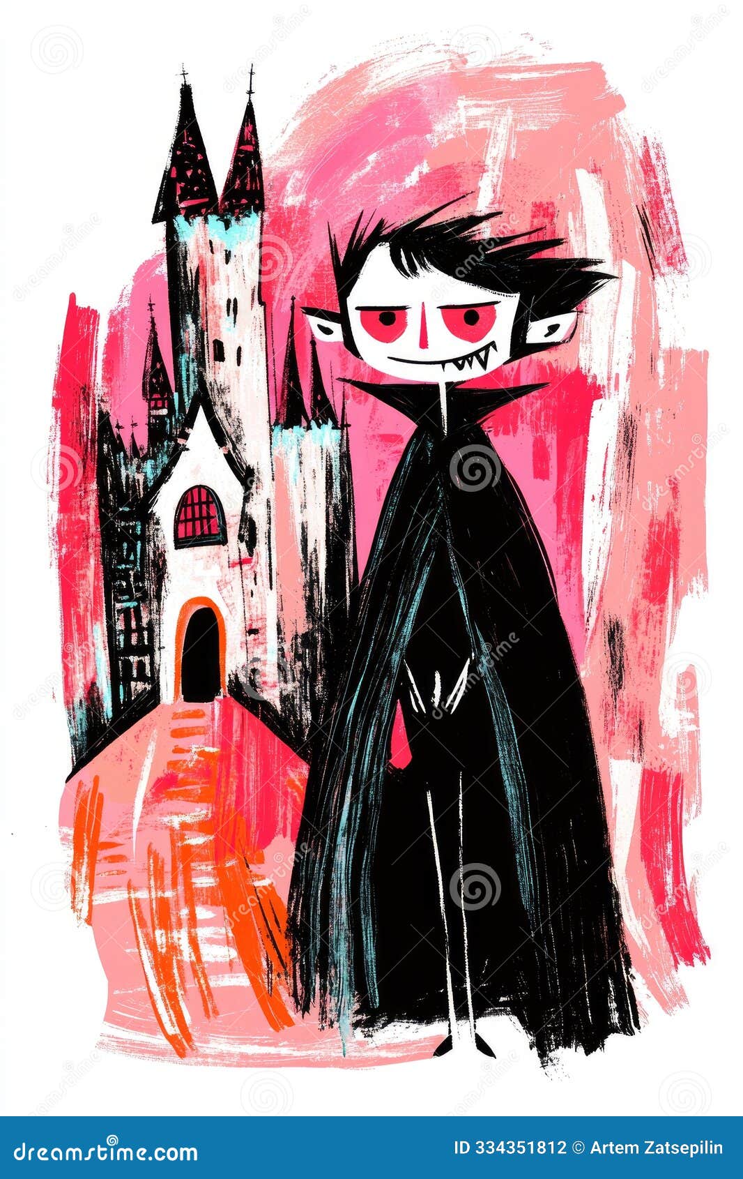 Vampire Standing in Front of Ancient Castle, Dressed in Long Black ...