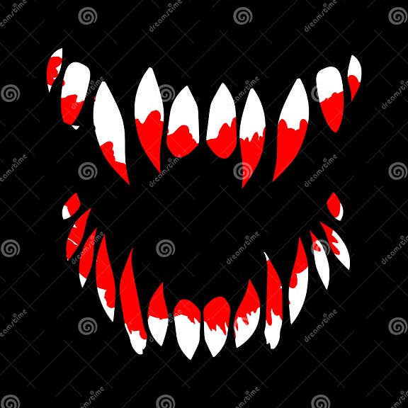 Vampire Teeth in Blood Vector Illustration Isolated on Black Background ...