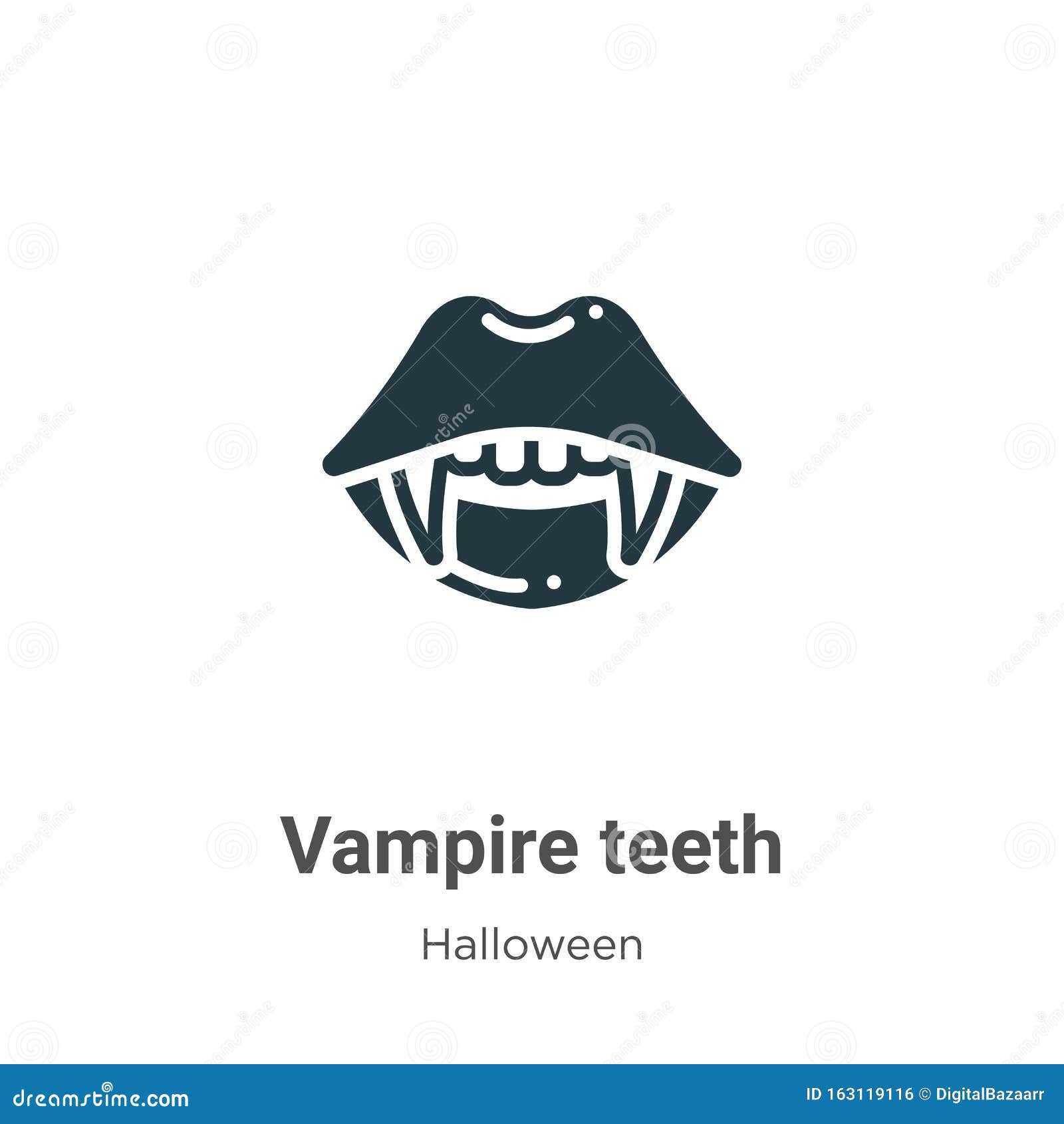 Vampire Teeth Vector Icon on White Background. Flat Vector Vampire ...