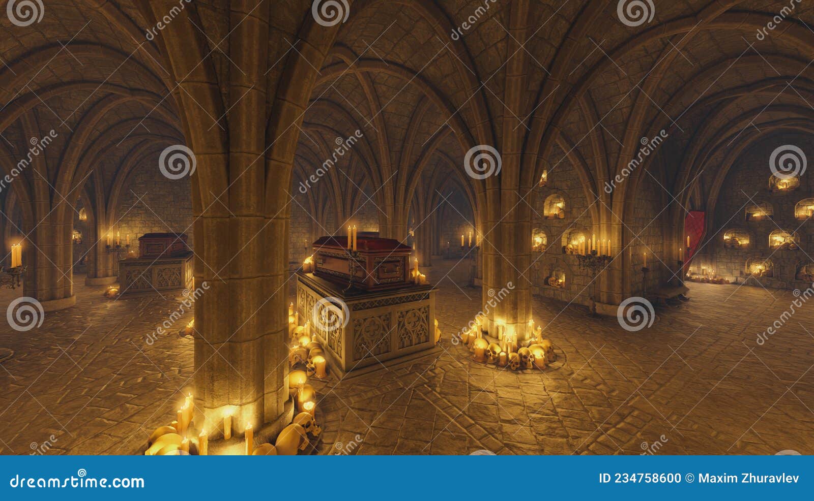 Vampire Vault Ckulls And Coffins 3d Illustration Royalty-Free Cartoon ...