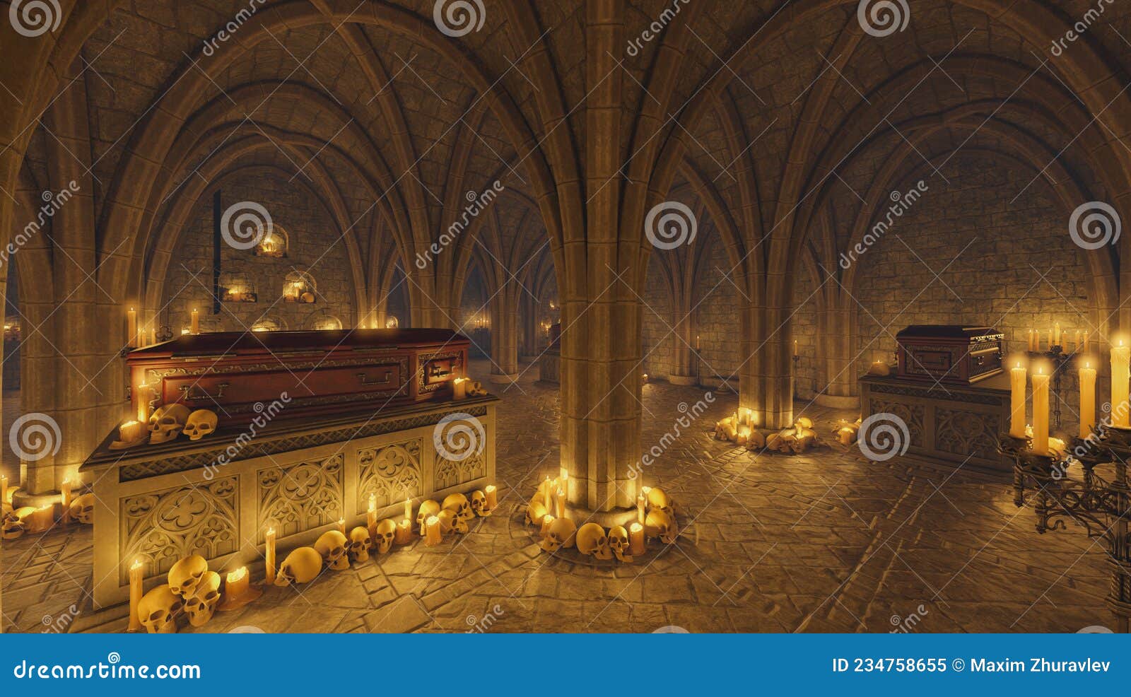 Vampire Vault Ckulls And Coffins 3d Illustration | CartoonDealer.com ...
