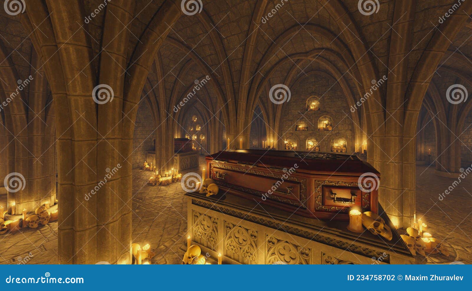 Vampire Vault Ckulls And Coffins 3d Illustration Royalty-Free Cartoon ...