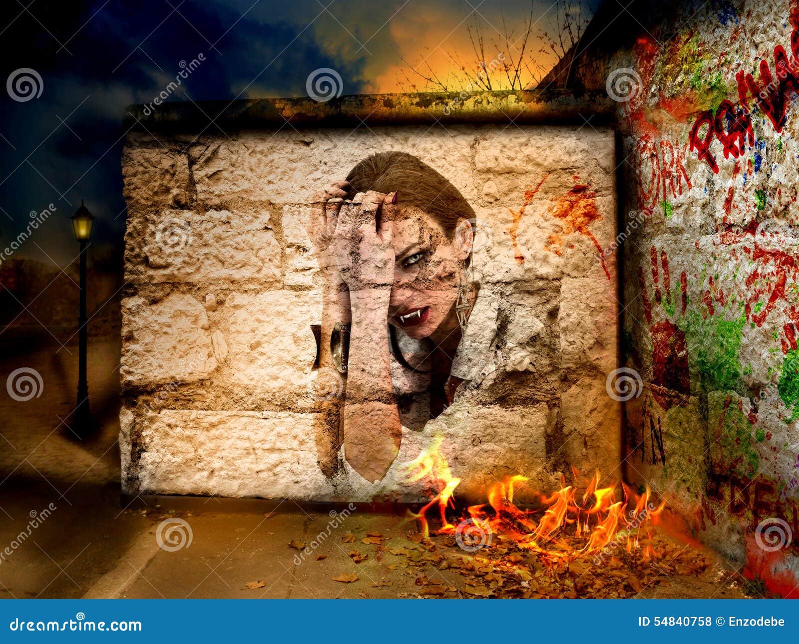 Vampire on the wall stock photo. Image of suburban, canines - 54840758