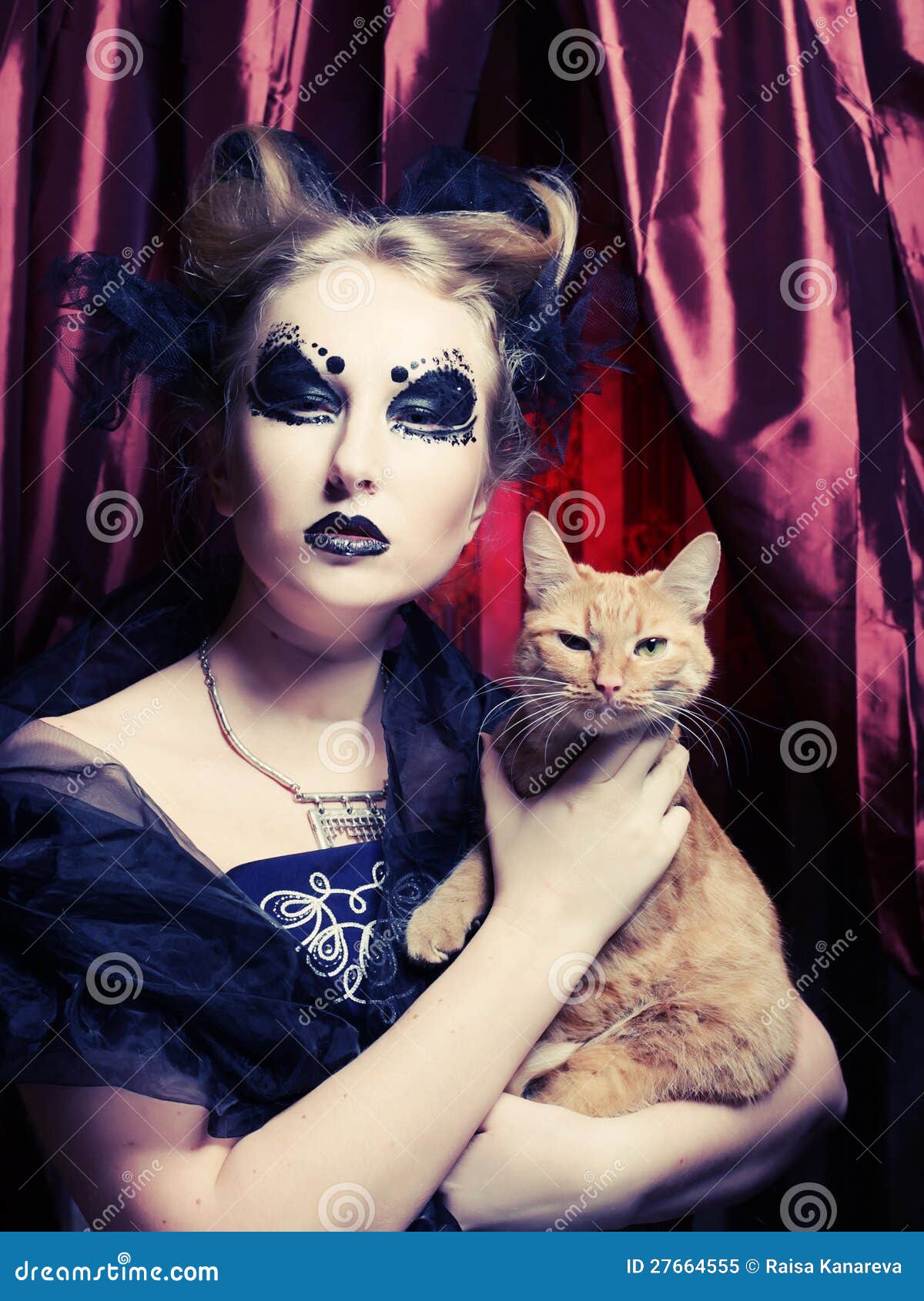 Vampire woman with cat stock image. Image of eyes, face - 27664555