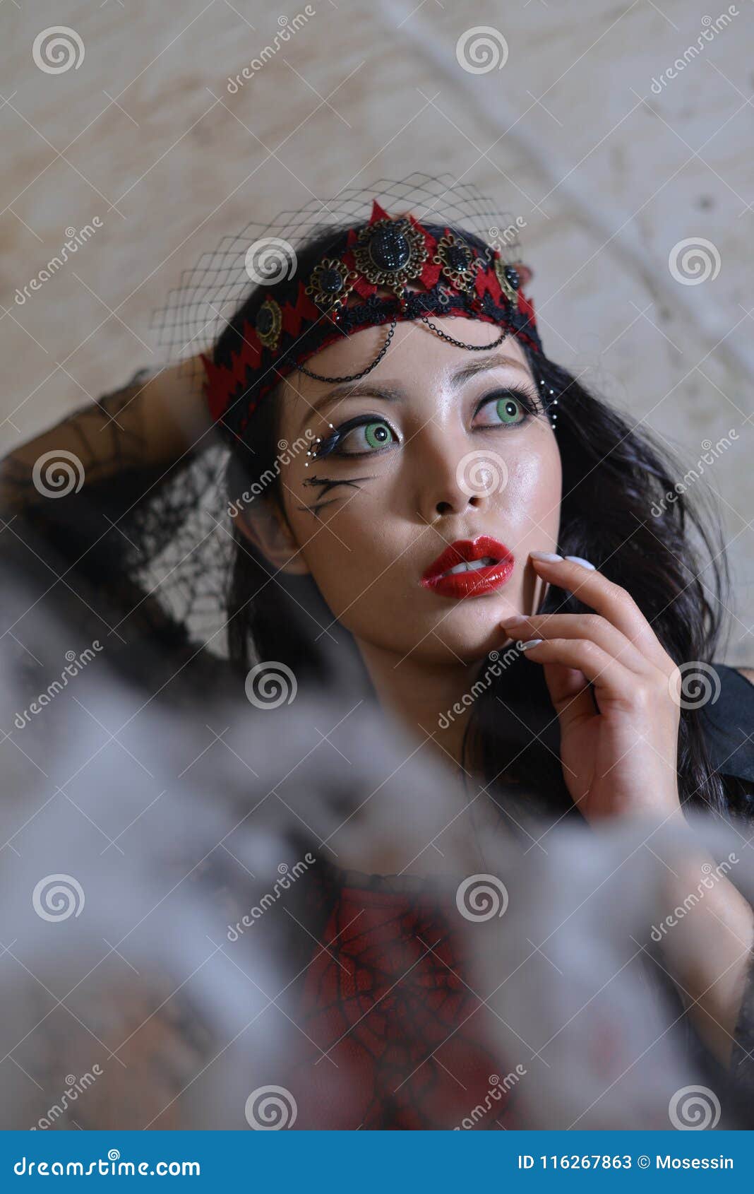 Vampire Witch Woman Spider Web Stock Image - Image of cosy, lipstick ...