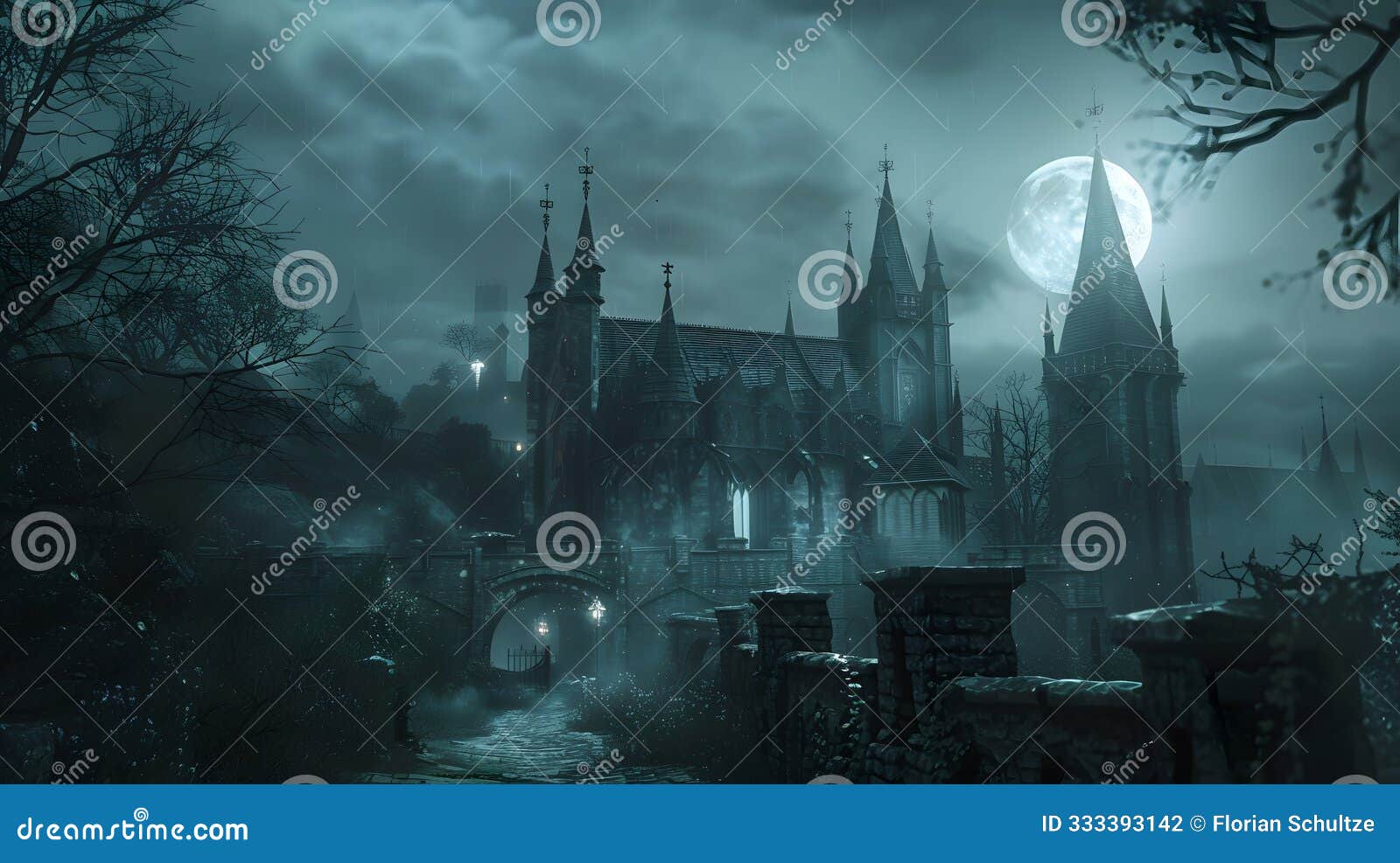 Vampires in a Gothic Castle Under a Full Moon Stock Illustration ...