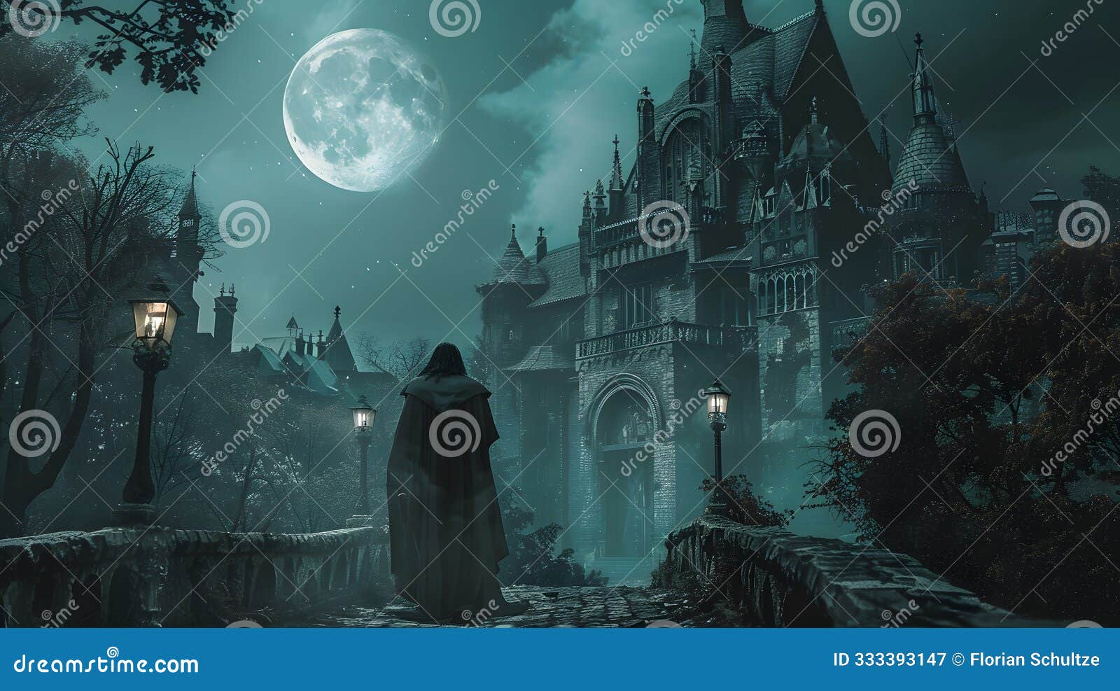 Vampires In A Gothic Castle Under A Full Moon Royalty-Free Stock Image ...