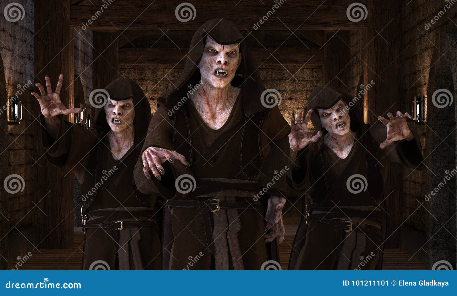 3D Illustration Vampires Monsters On A Medieval Background Royalty-Free ...