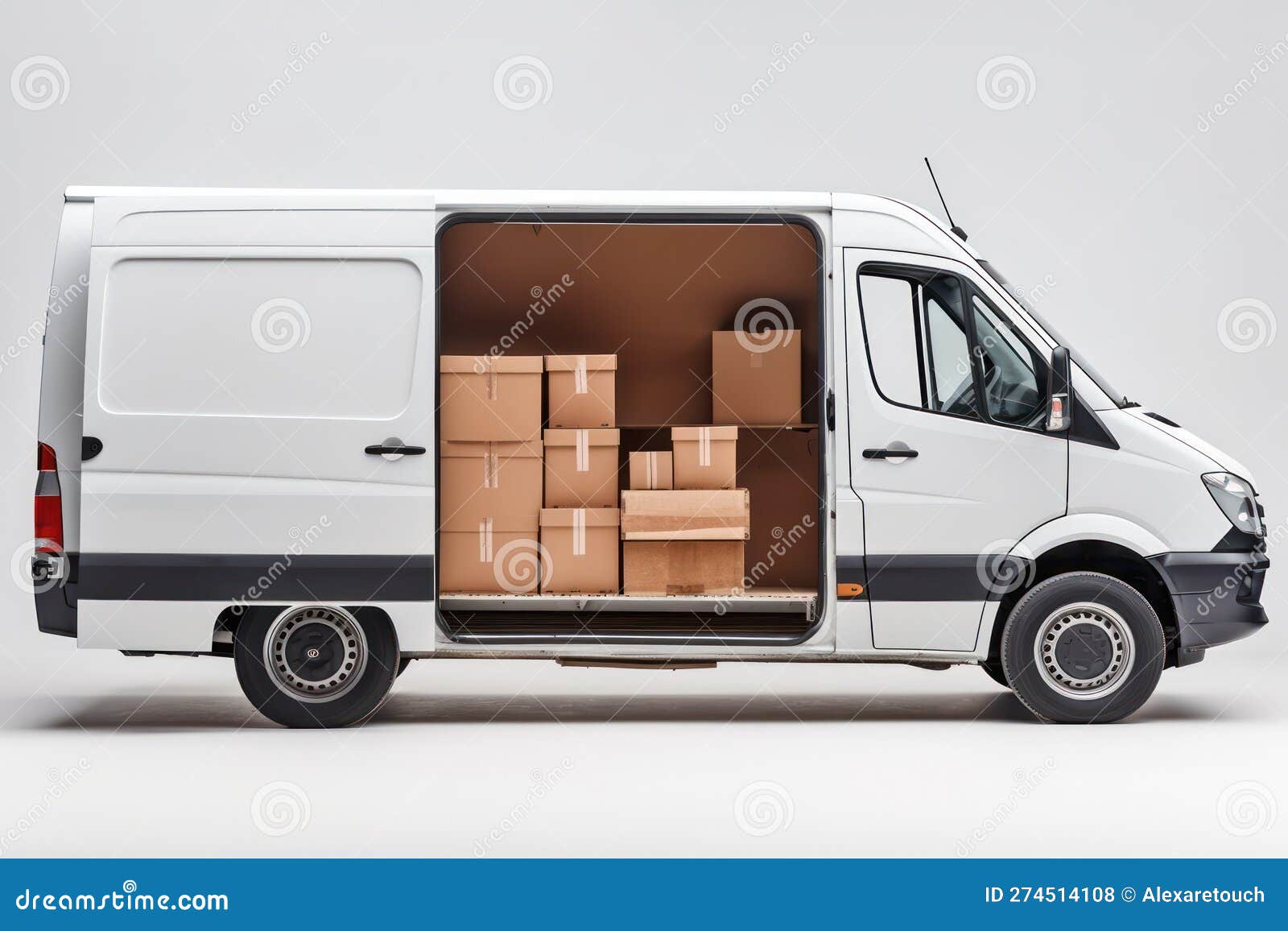 Van with Cardboard Boxes. Side View of a Delivery Service Van Stock ...