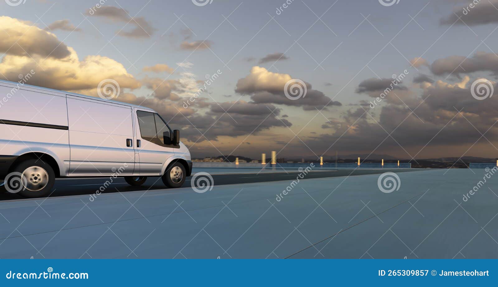 Van Delivery on Road at Sunrise Stock Illustration - Illustration of ...