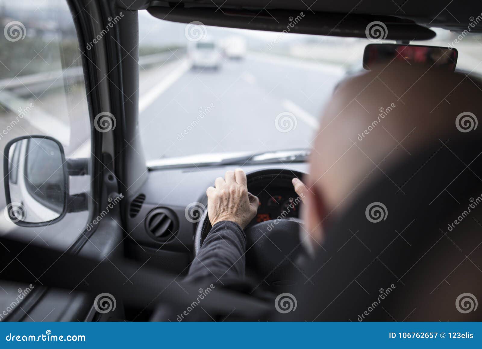 Van Driver in cabin stock image. Image of auto, inside - 106762657