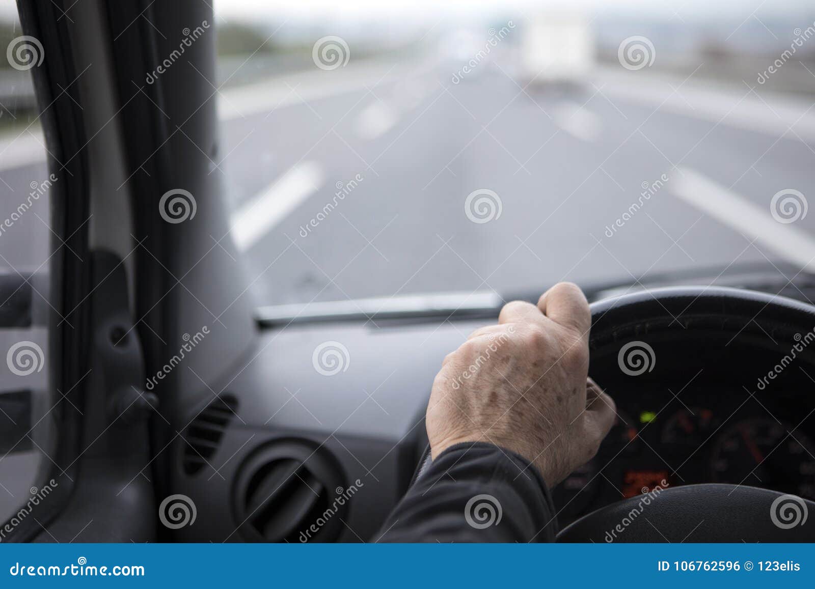 Van Driver in cabin stock photo. Image of focus, auto - 106762596