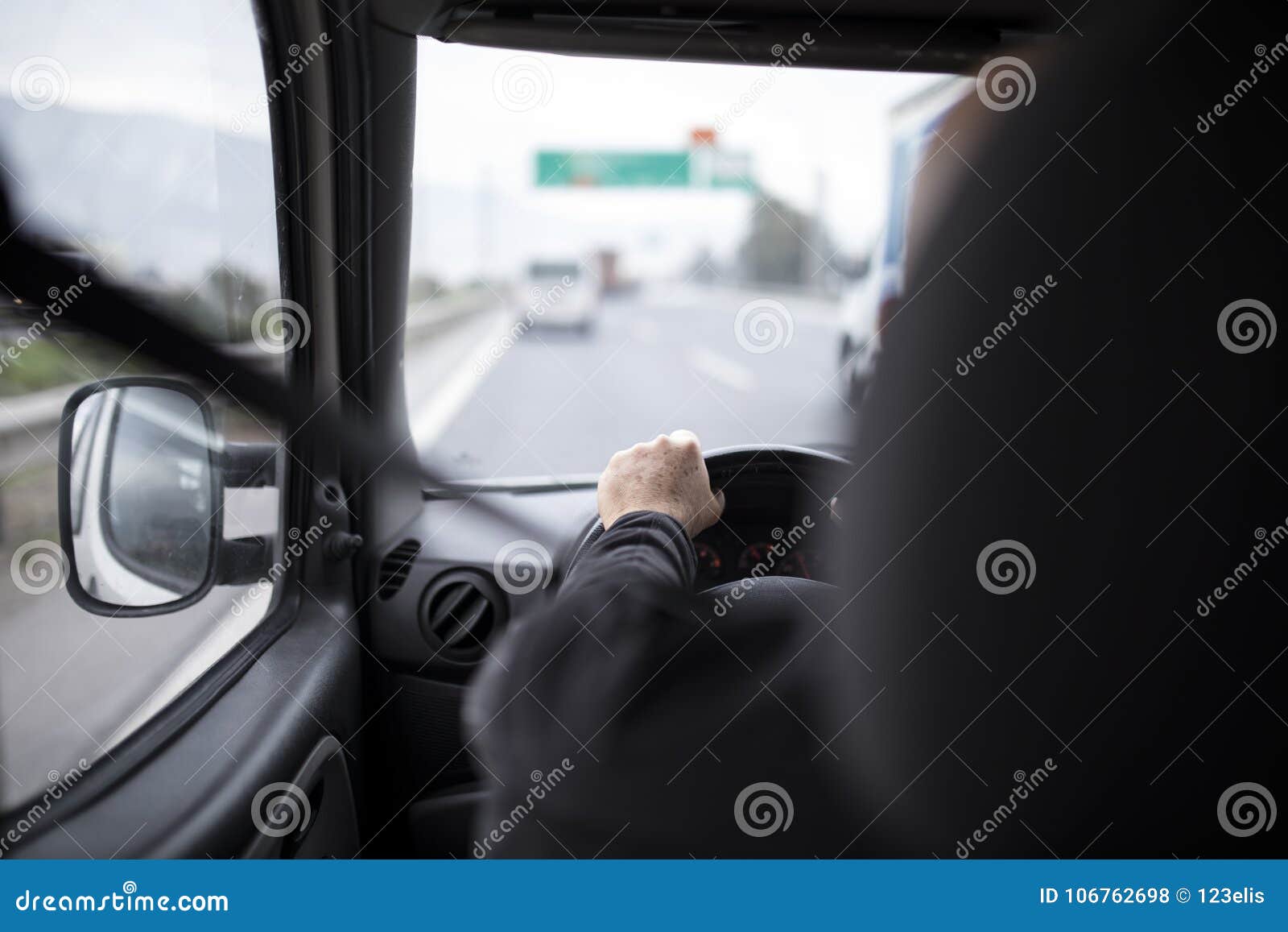 Van Driver in cabin stock photo. Image of auto, safety - 106762698