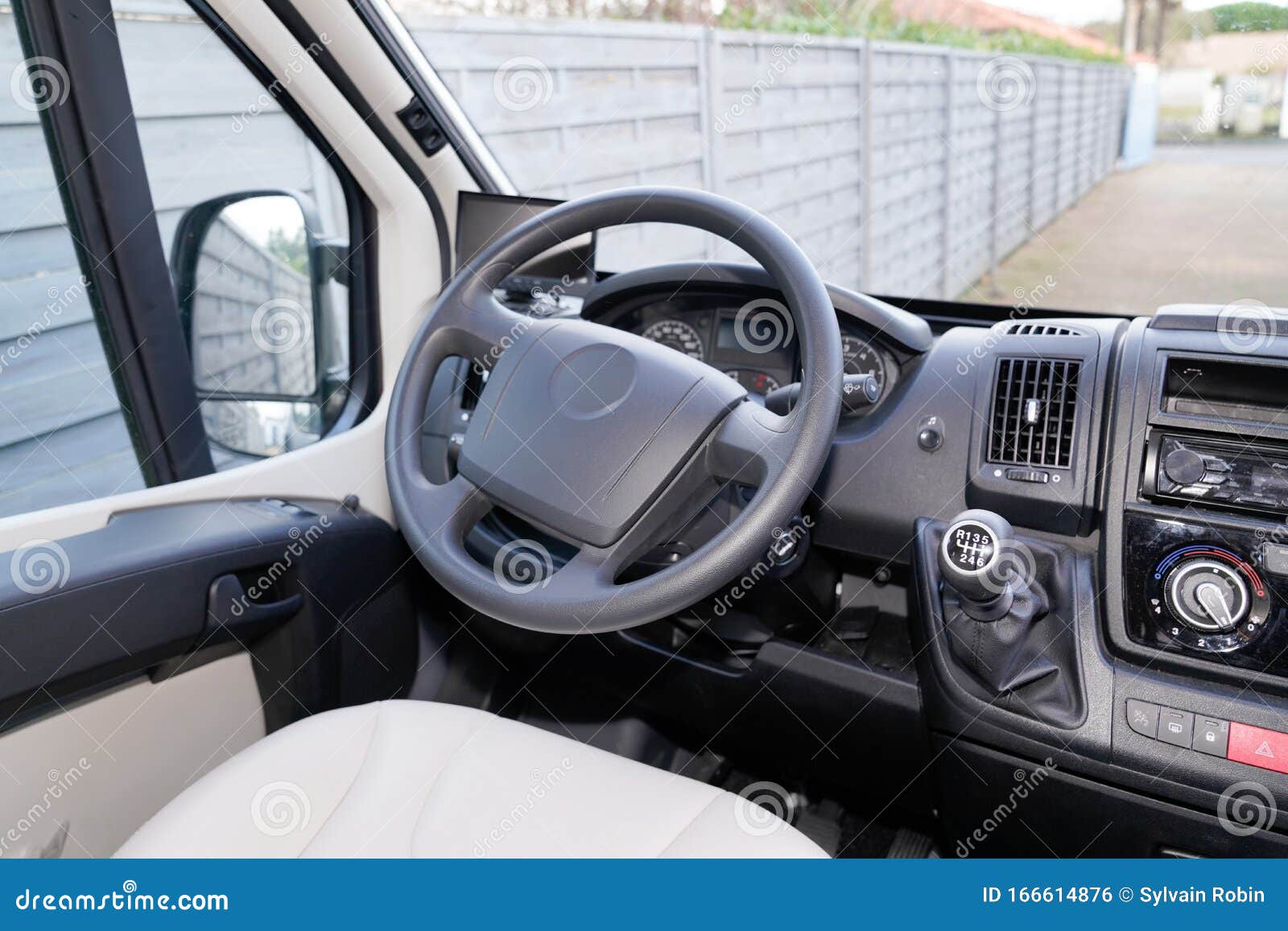 Van Driver White Seat Dashboard Black Gearbox Handle Stock Photo ...