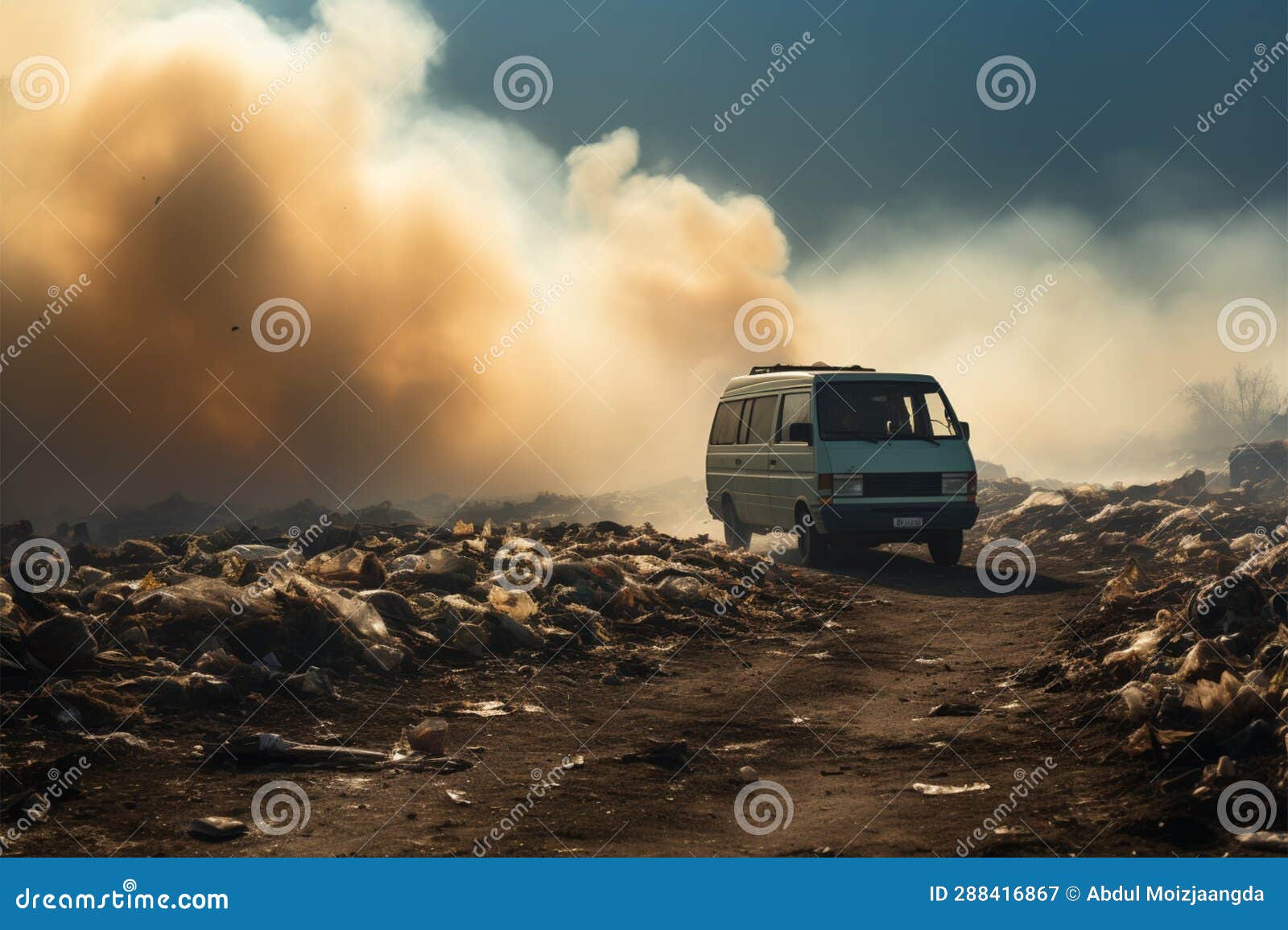 Van Drives Past a Smoking Trash Heap, a Visible Pollution Problem Stock ...