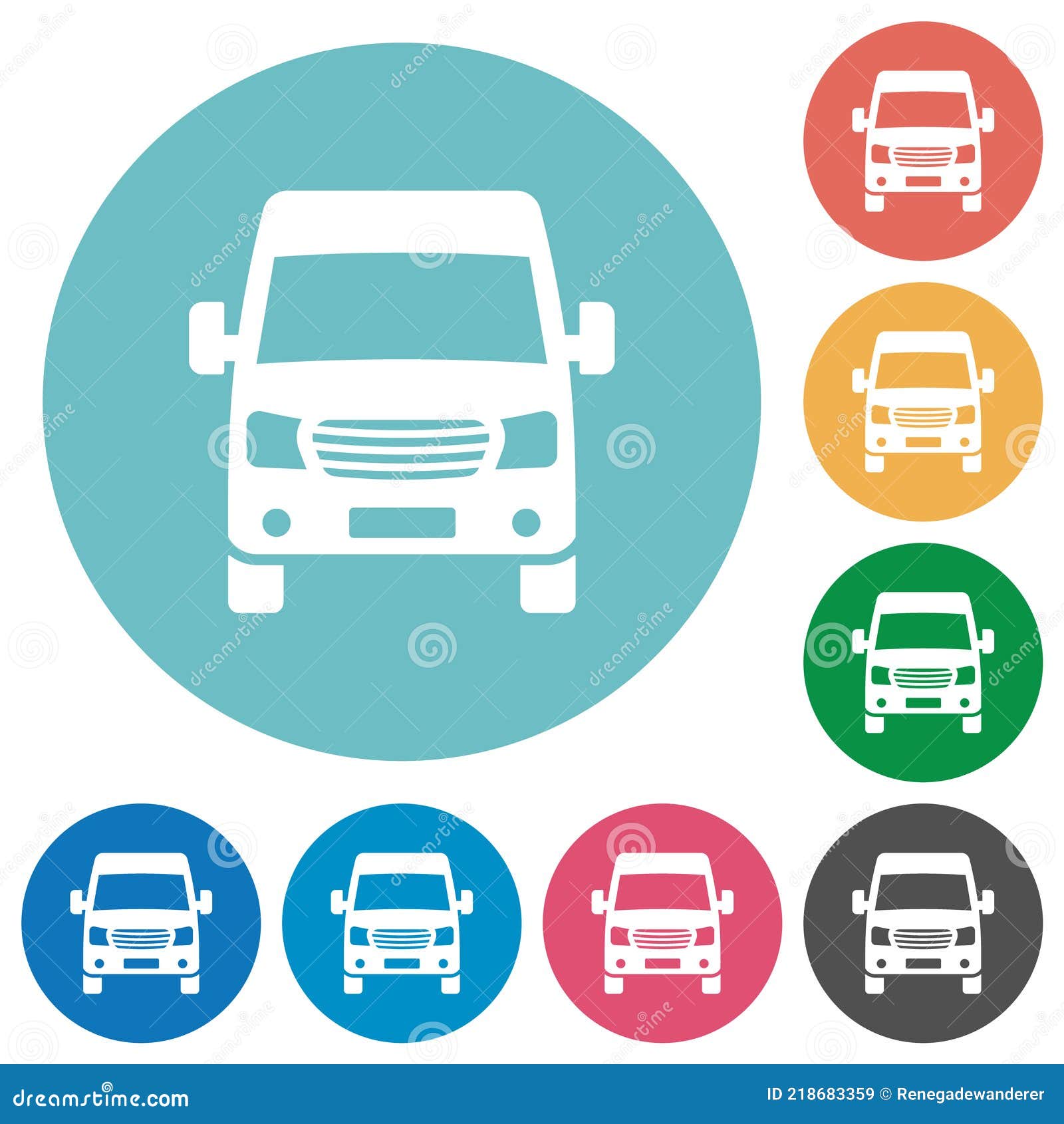 Van Front View Flat Round Icons Stock Vector - Illustration of ...