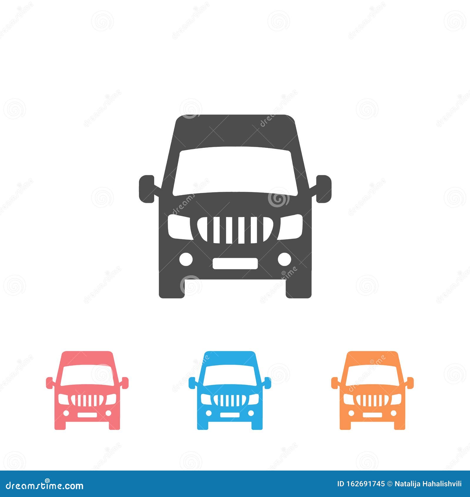 Van Front View Icon Set Isolated on White Background. Stock Vector ...