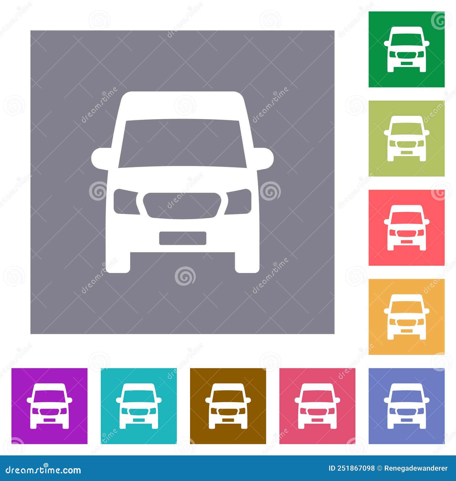 Van Front View Square Flat Icons Stock Vector - Illustration of ...