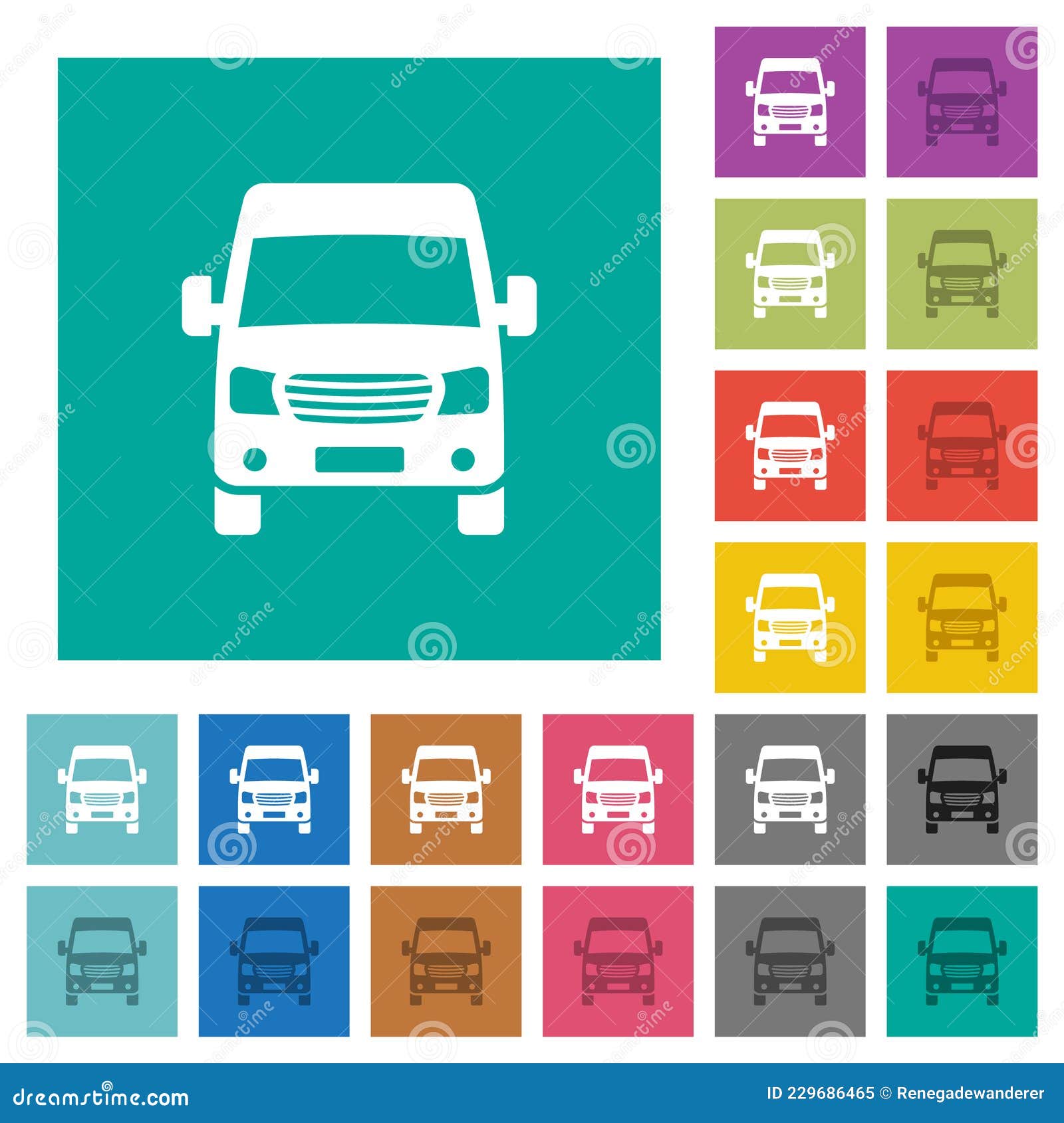 Van Front View Square Flat Multi Colored Icons Stock Vector ...