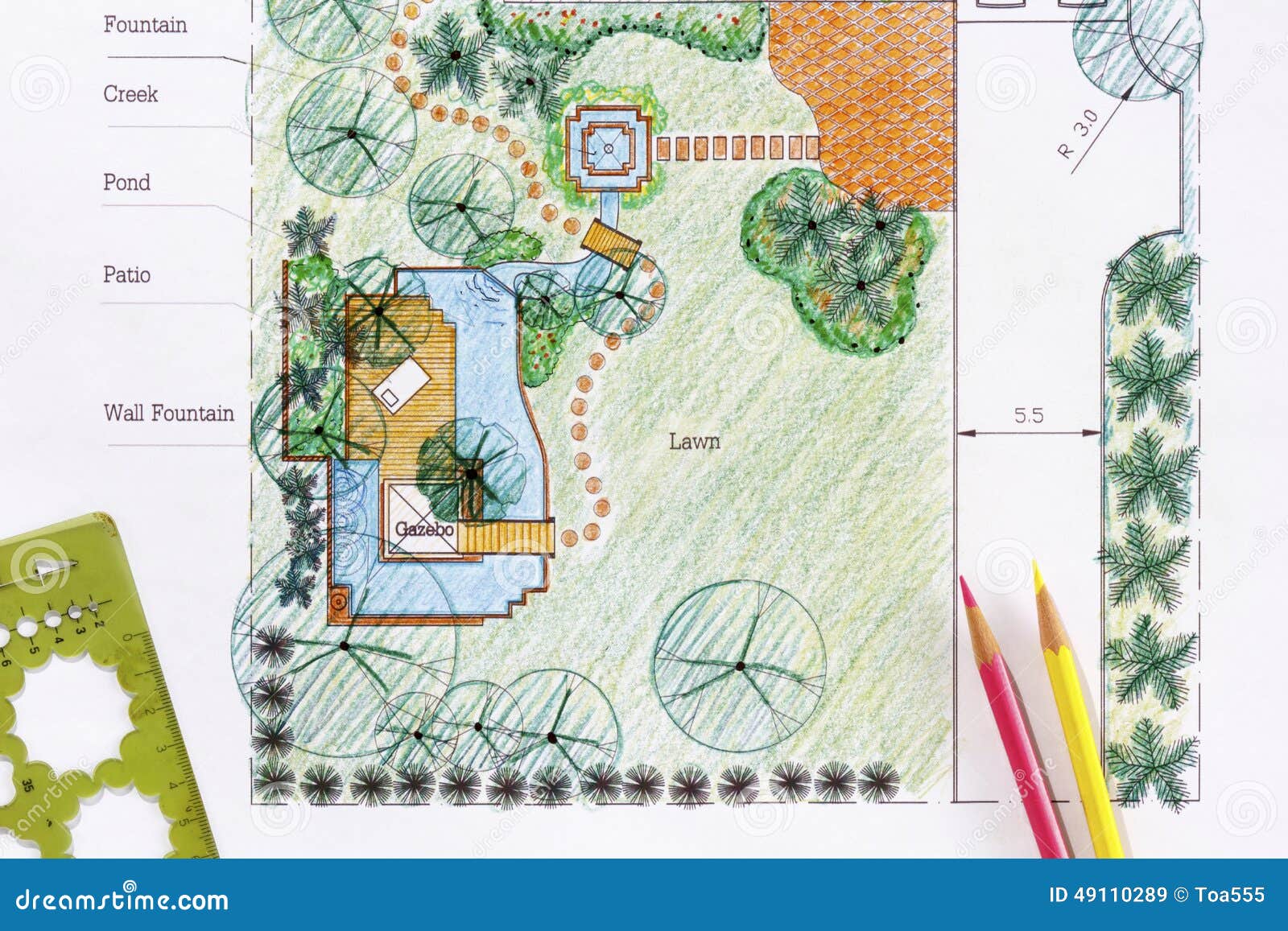 Van Het Het Ontwerpwater Van De Landschapsarchitect De Tuinplannen ...