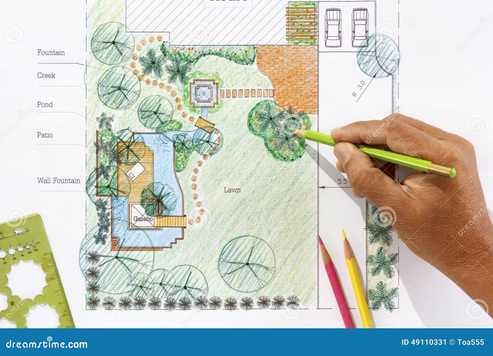 Van Het Het Ontwerpwater Van De Landschapsarchitect De Tuinplannen ...