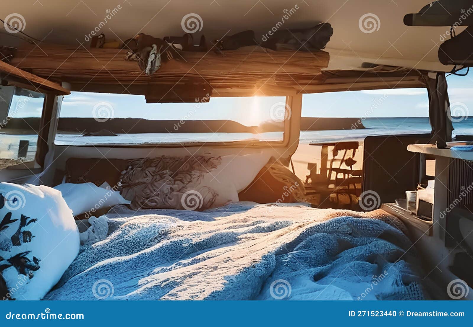 Van Life Inside a Van with a Big Bed Generative AI Stock Photo - Image ...