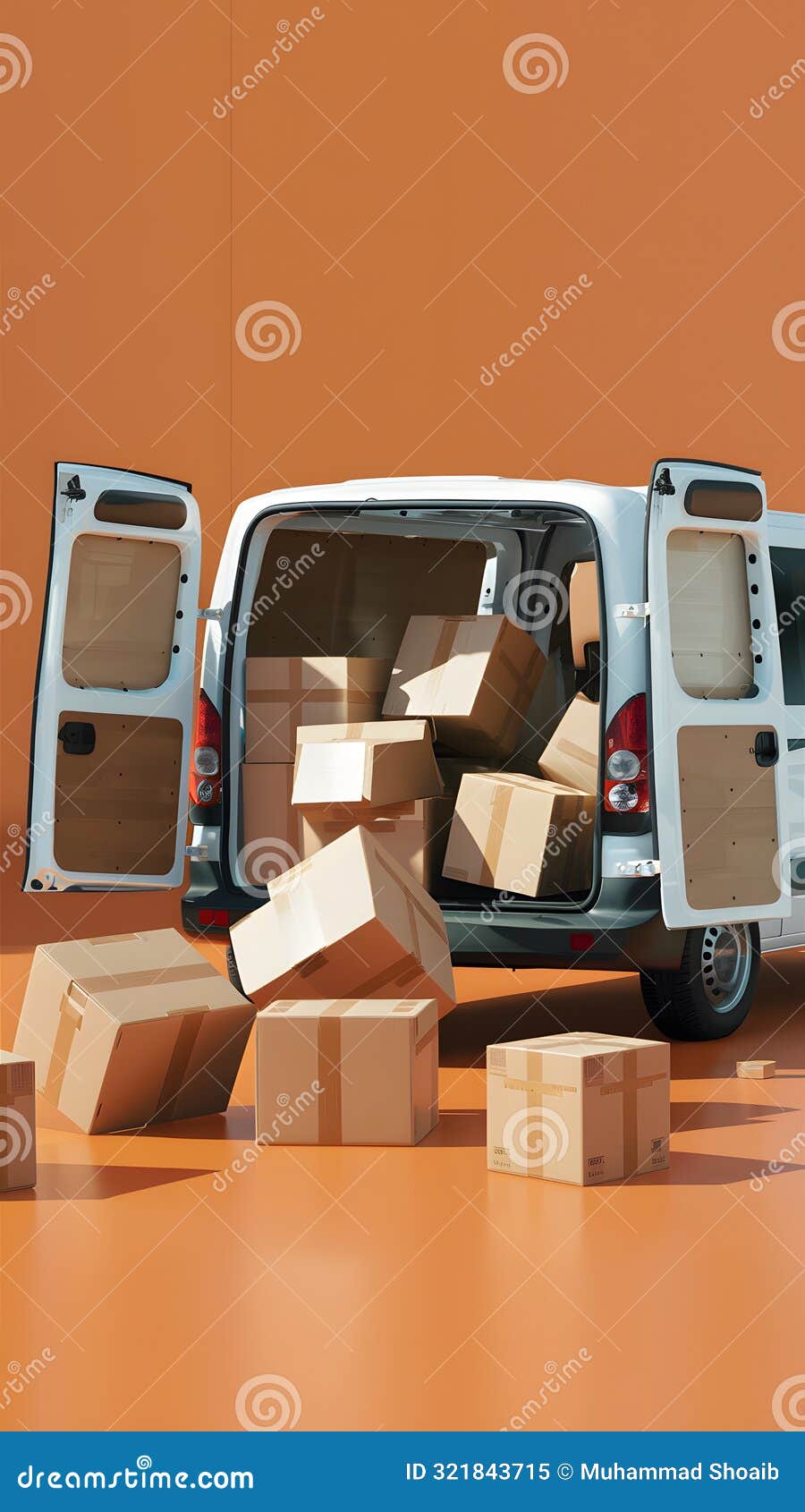 Van with Open Doors and Scattered Boxes on Ground in Chaotic Setting ...