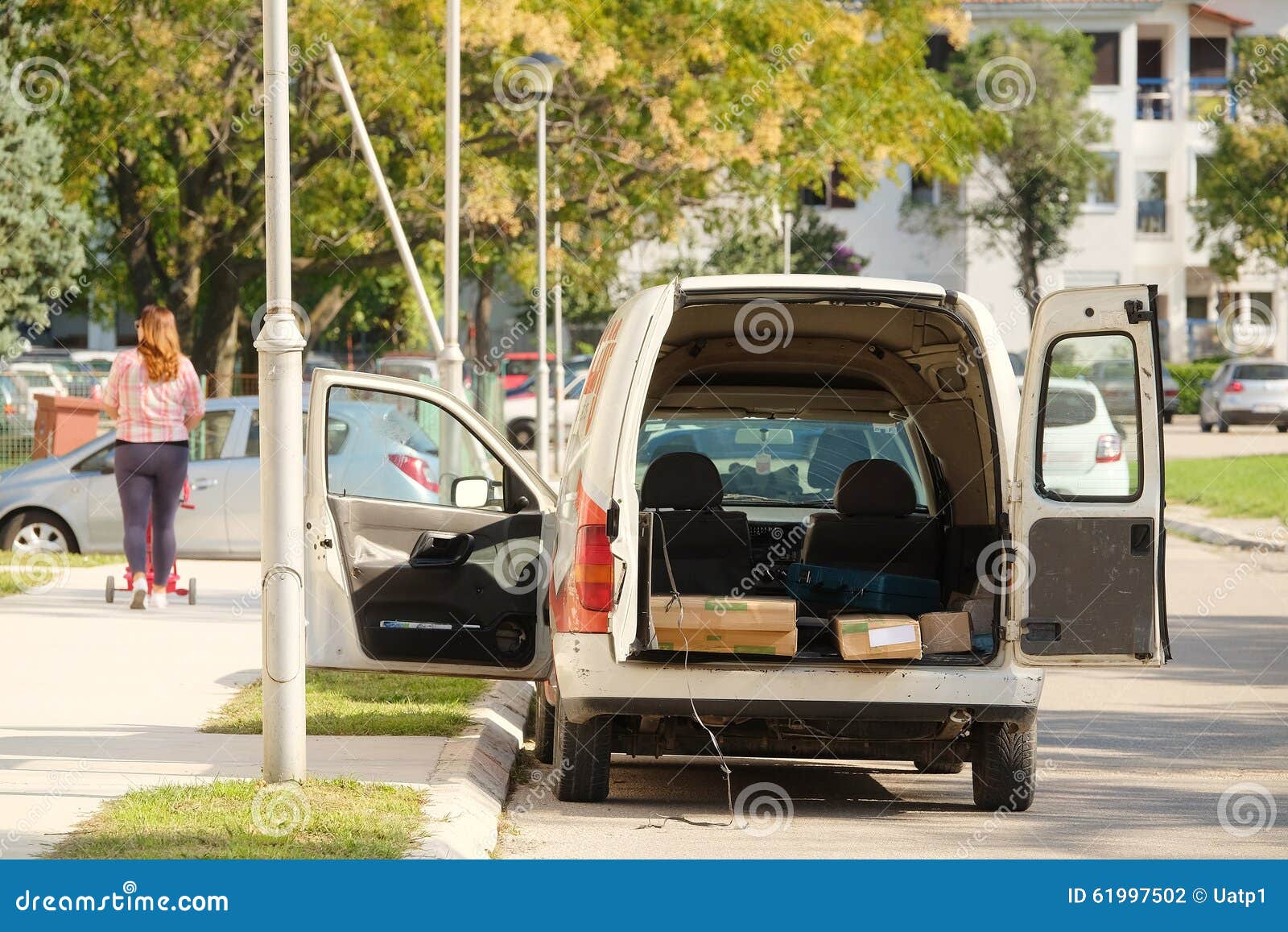 Van with the Opened Back Doors Stock Photo - Image of transportation ...