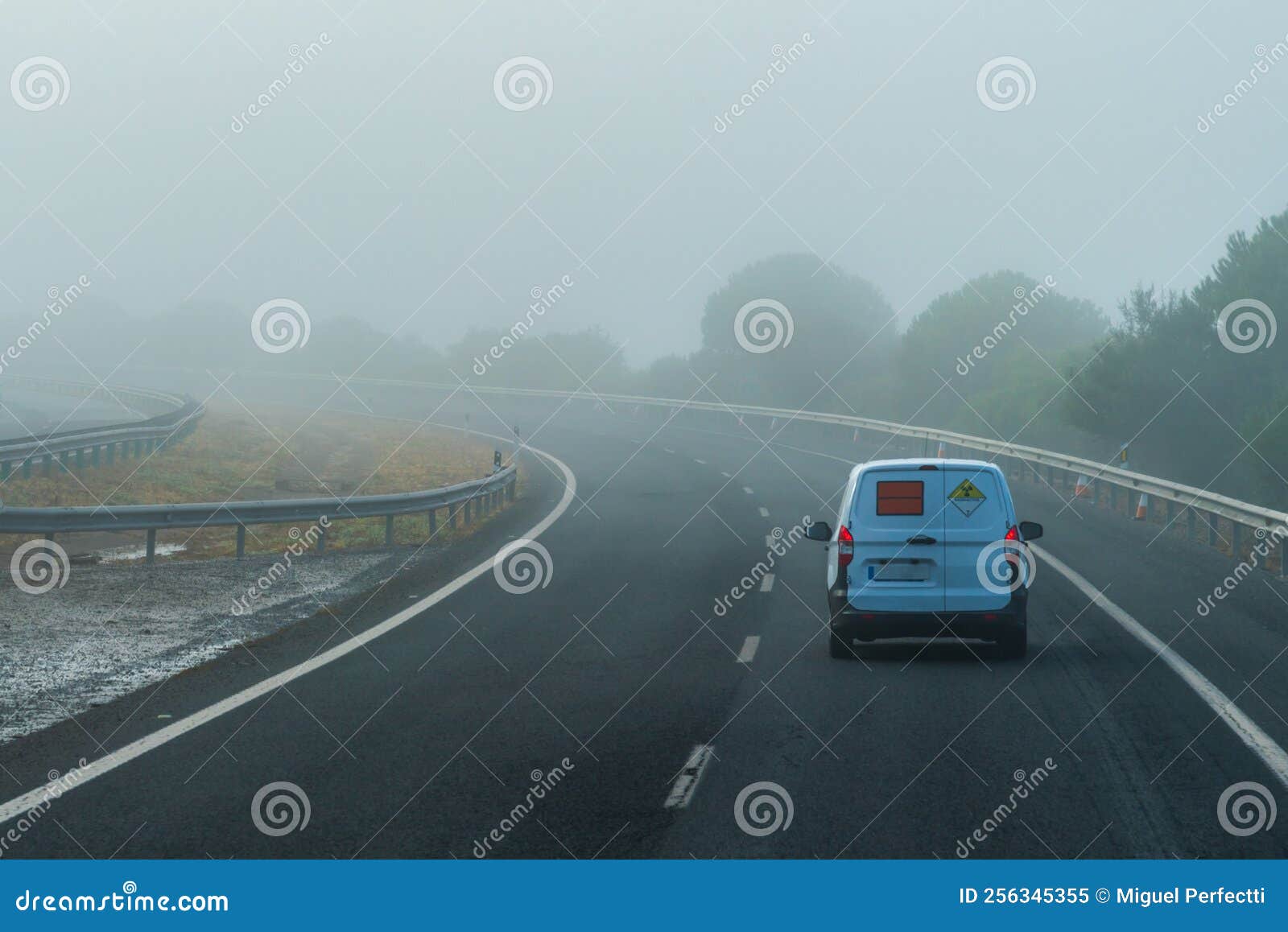 Van with Radioactivity Hazard Plates, Class 7 of the ADR Code, Driving ...