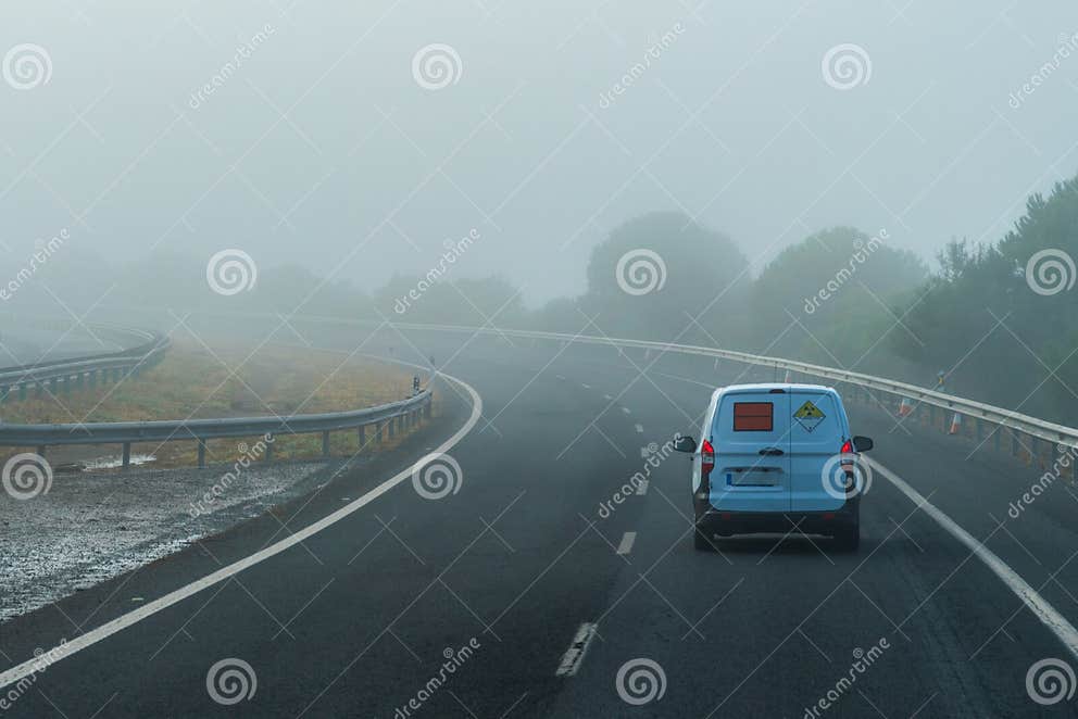 Van with Radioactivity Hazard Plates, Class 7 of the ADR Code, Driving ...