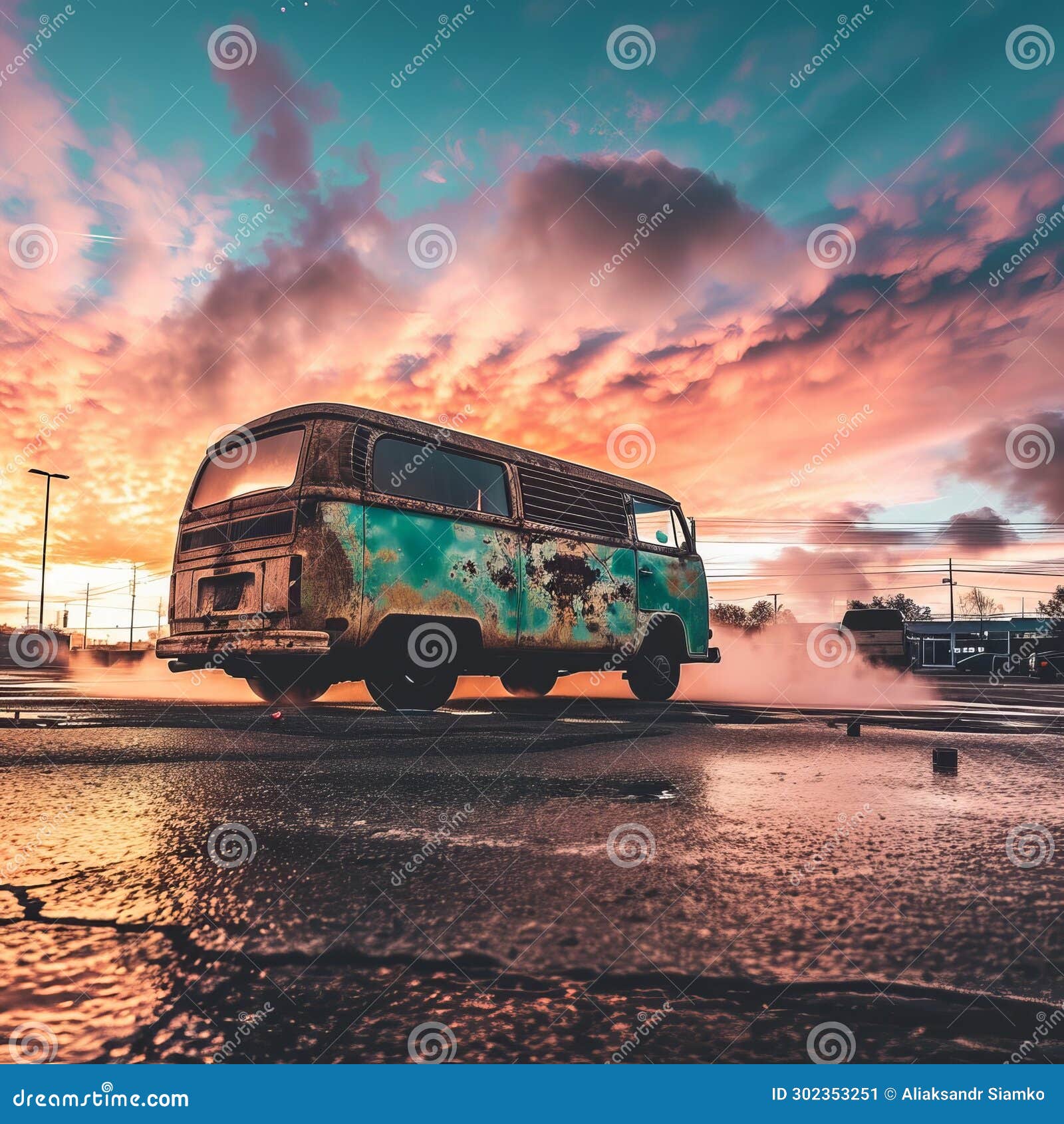 A Van on a Road with Smoke Coming Out of it Stock Image - Image of ...