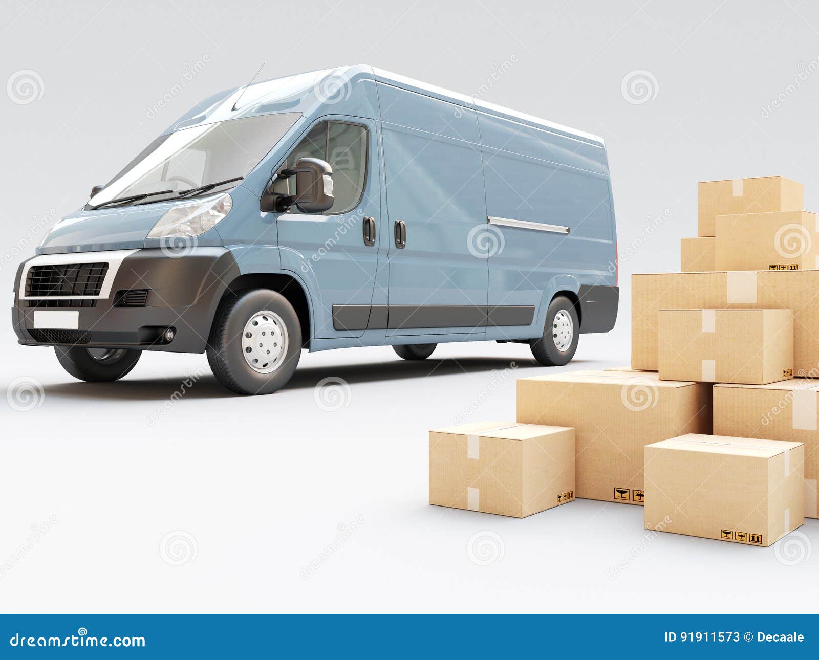 Van for Shipment with Cardboard Boxes, 3d Render Stock Illustration ...