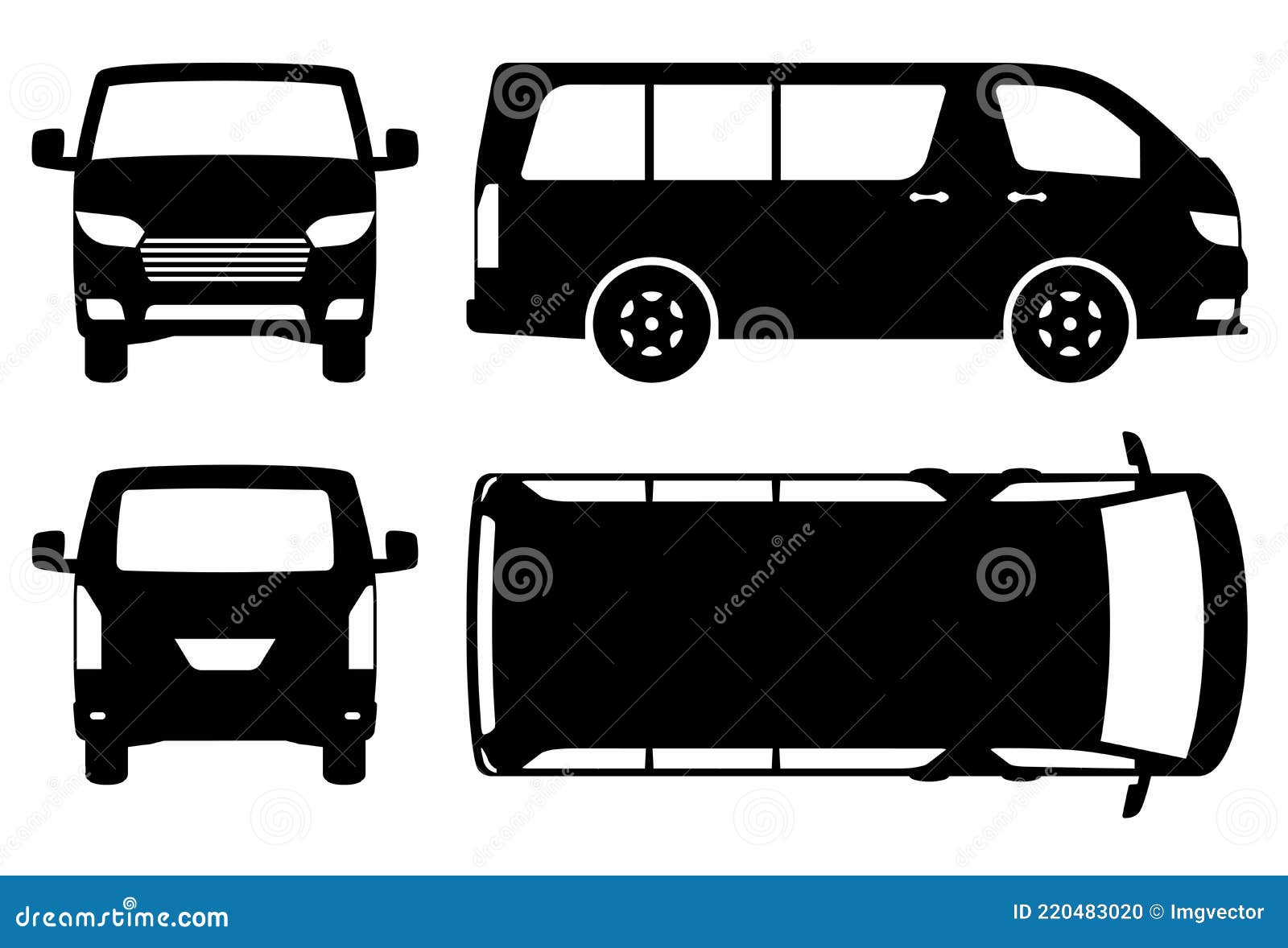Minivan Silhouette Vector Illustration Side, Front, Back, Top View ...
