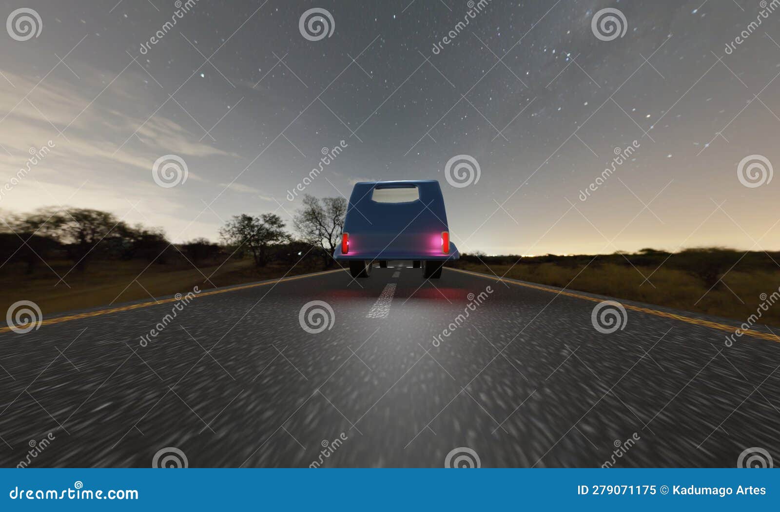 Van Traveling at Night through the Countryside Stock Illustration ...