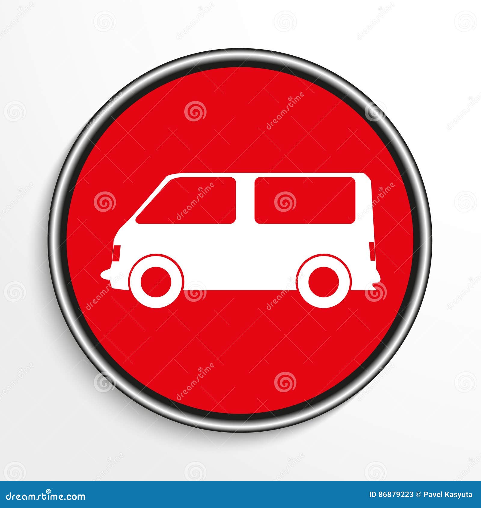 Van. White Vector Icon on Round Red Background. Stock Vector ...