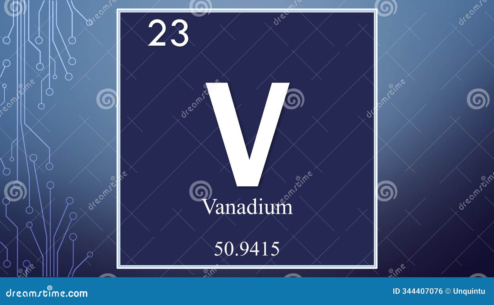 Vanadium Chemical Element Symbol on Warm Blue Abstract Background Stock ...