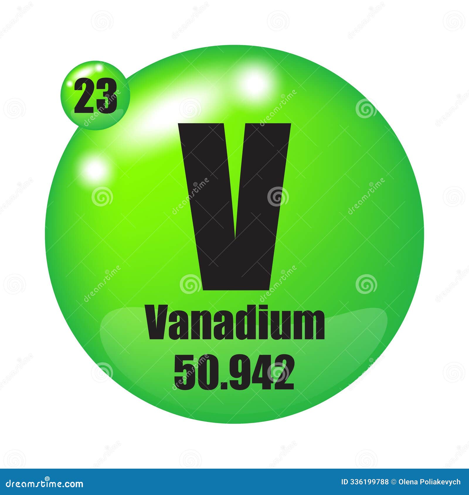 Vanadium Element Icon. V Symbol Focus. Atomic Number 23. Mass 50.942 ...