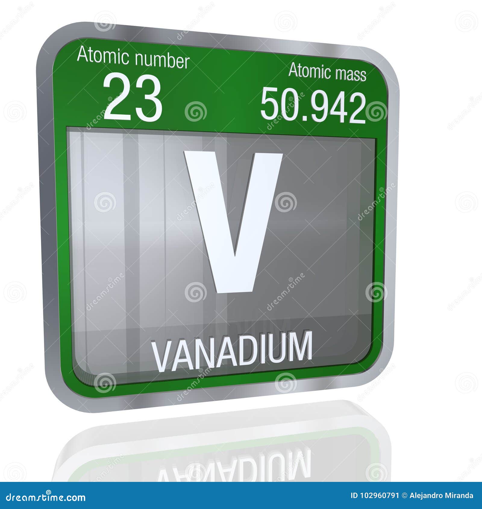Vanadium Symbol in Square Shape with Metallic Border and Transparent ...