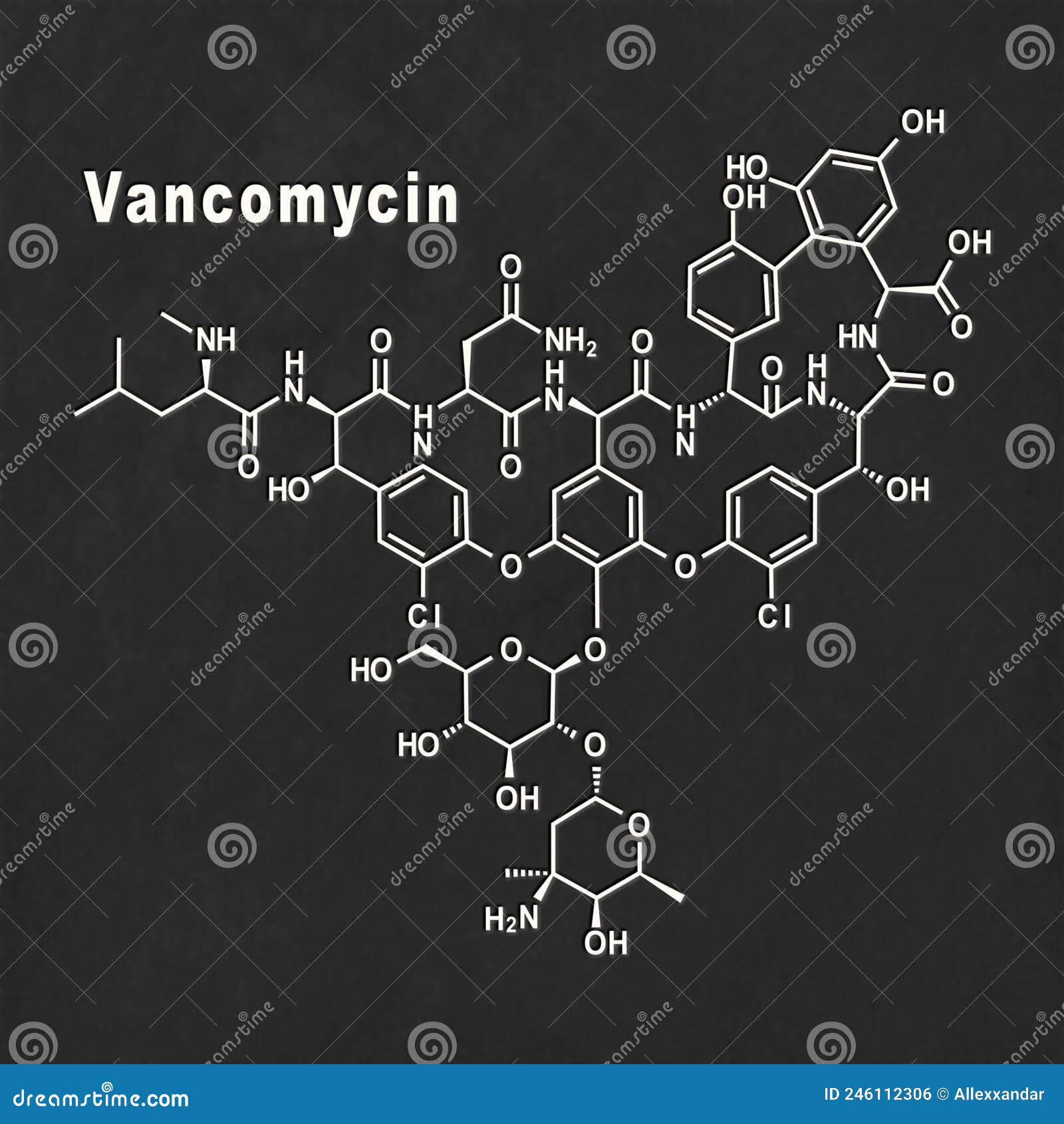 Vancomycin Molecule, Antibiotic, Chemical Structure Stock Illustration ...