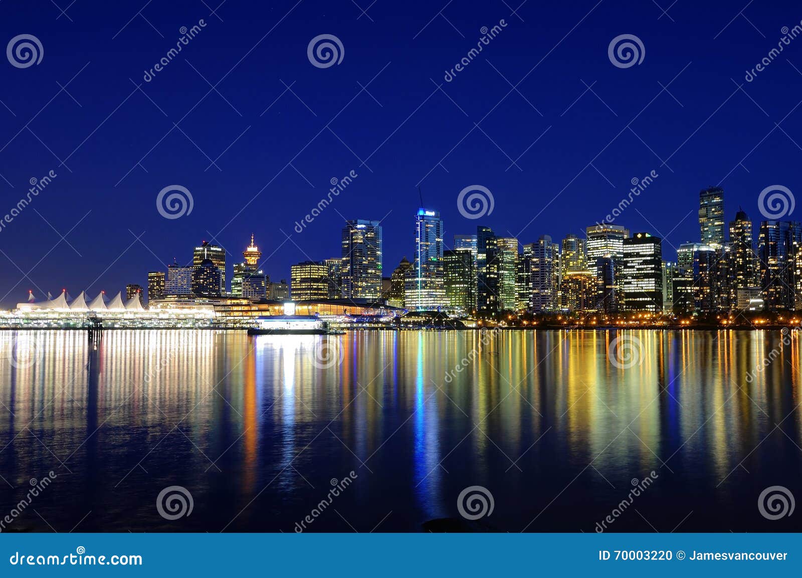Vancouver BC Canada City Skyline Reflection at Blue Hour Stock Photo ...