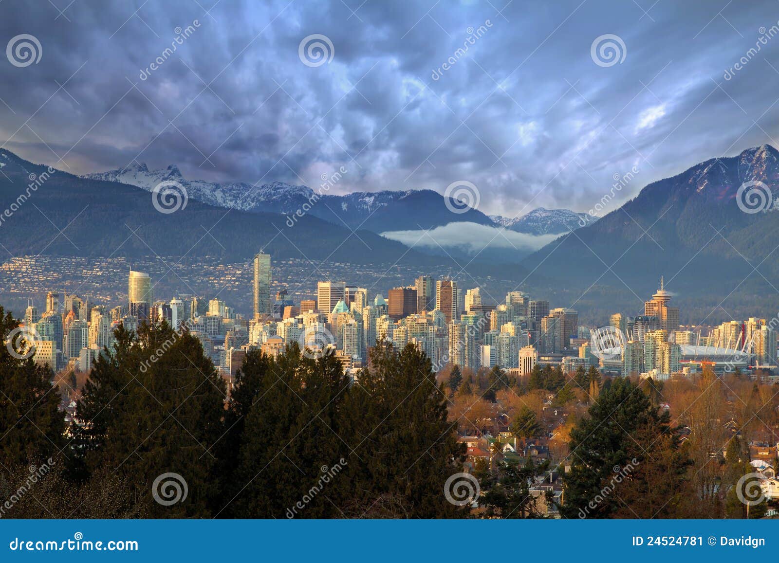 Vancouver BC City Skyline with Mountains Stock Image - Image of skyline ...