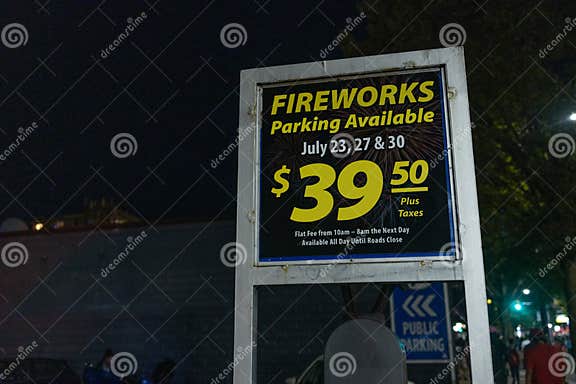 Vancouver, Canada - July 27, 2022: View of Sign Fireworks Parking ... Vancouver, Canada - July 27, 2022: View of Sign Fireworks Parking ...