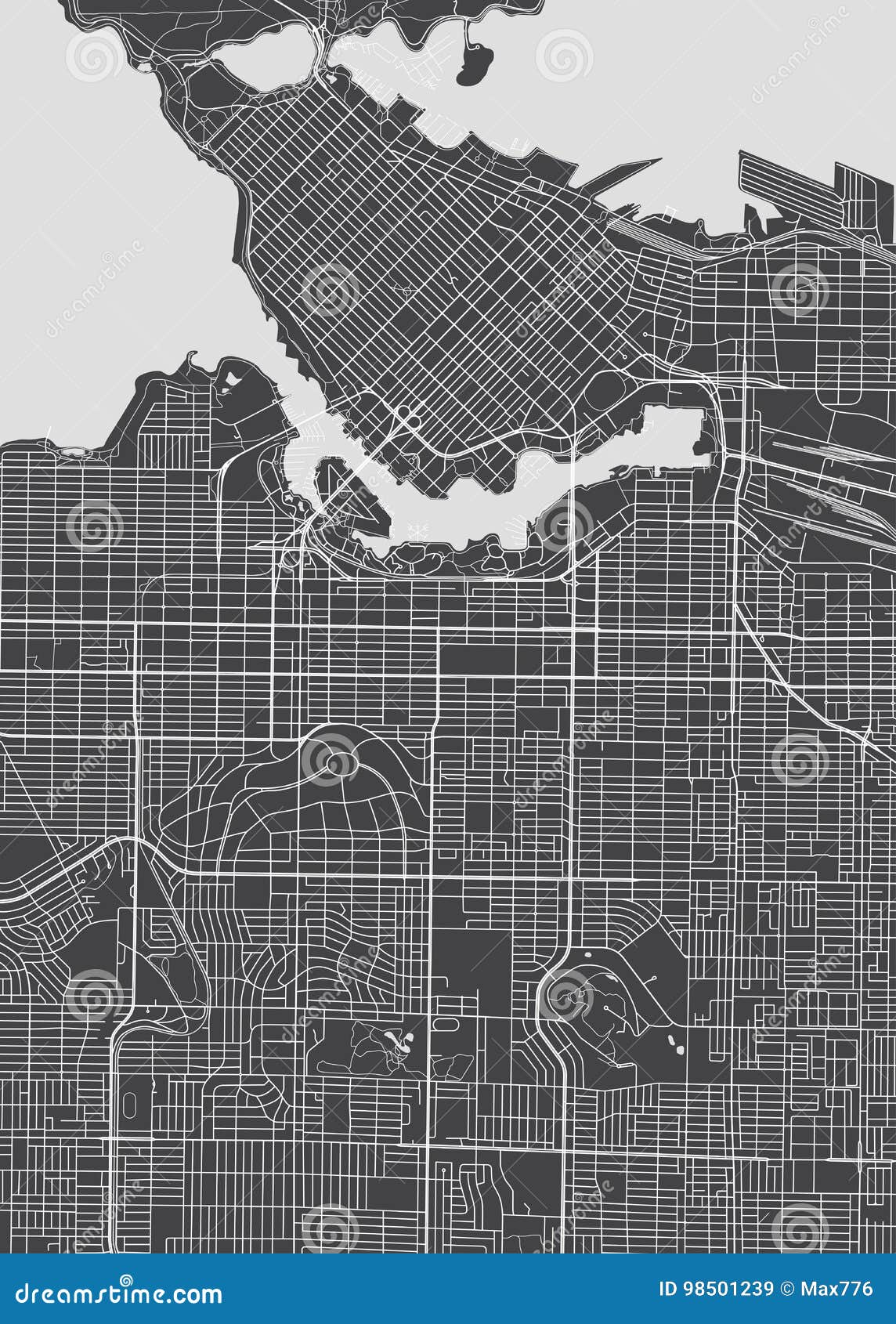 Vancouver City Plan, Detailed Vector Map Stock Vector - Illustration of ...