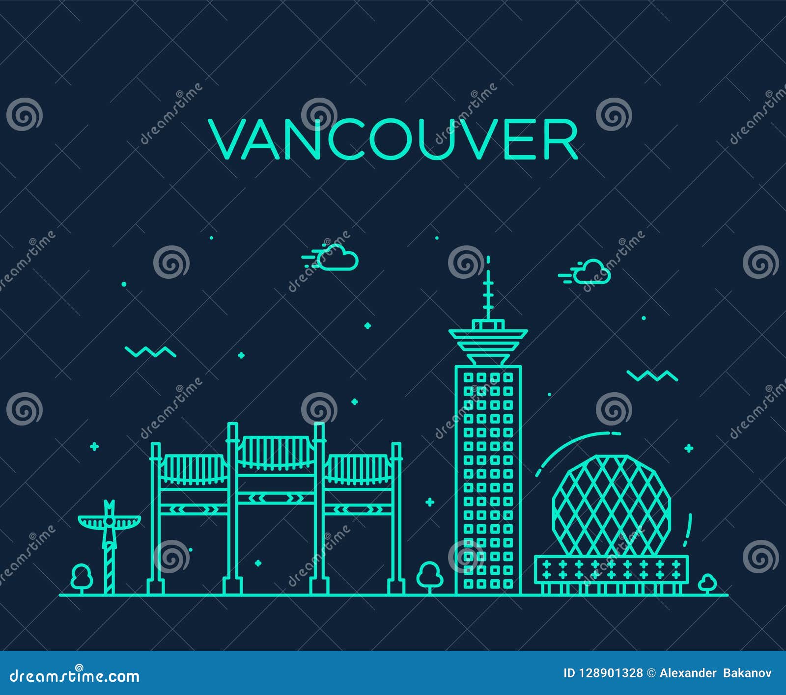 Vancouver City Skyline Silhouette Vector Logo Illustration ...