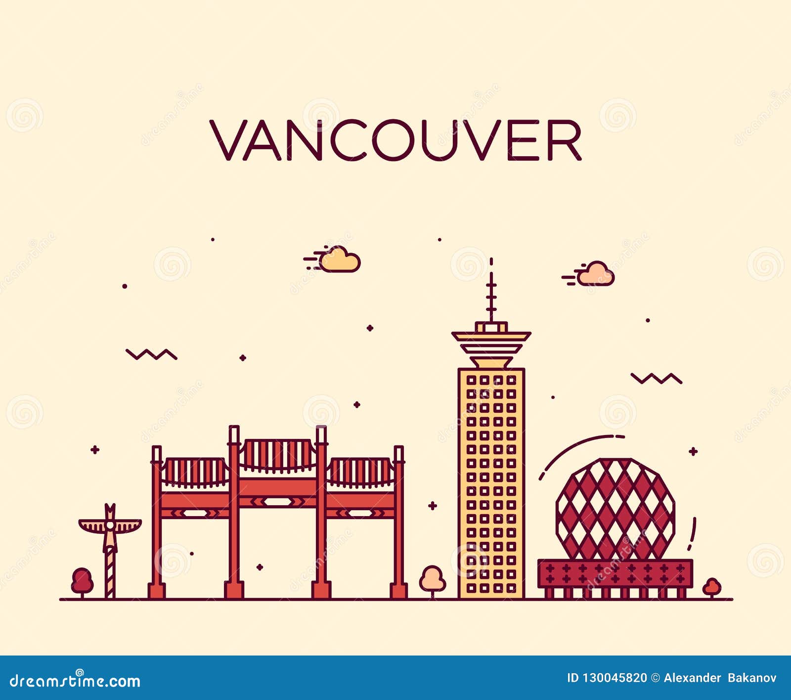 Vancouver City Skyline Canada Vector Linear Style Stock Vector ...