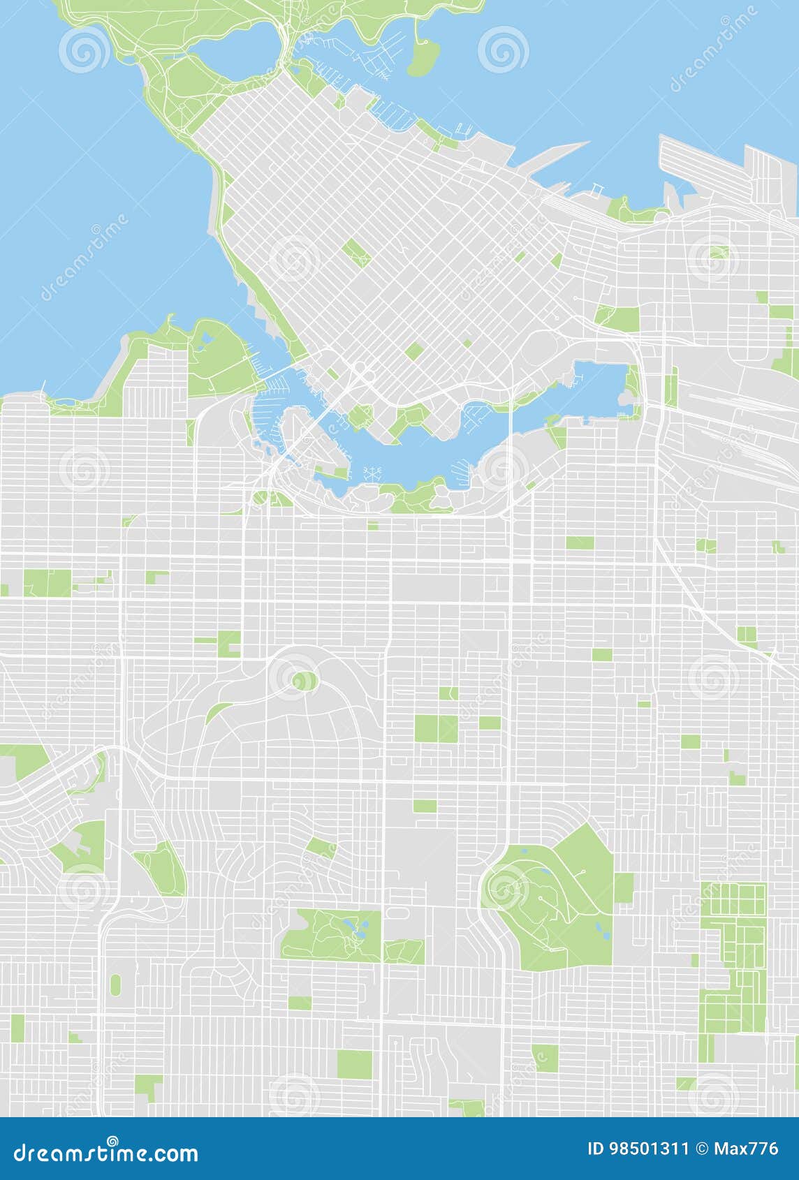 Vancouver Map. Detailed Map Of Vancouver City Poster With Streets ...