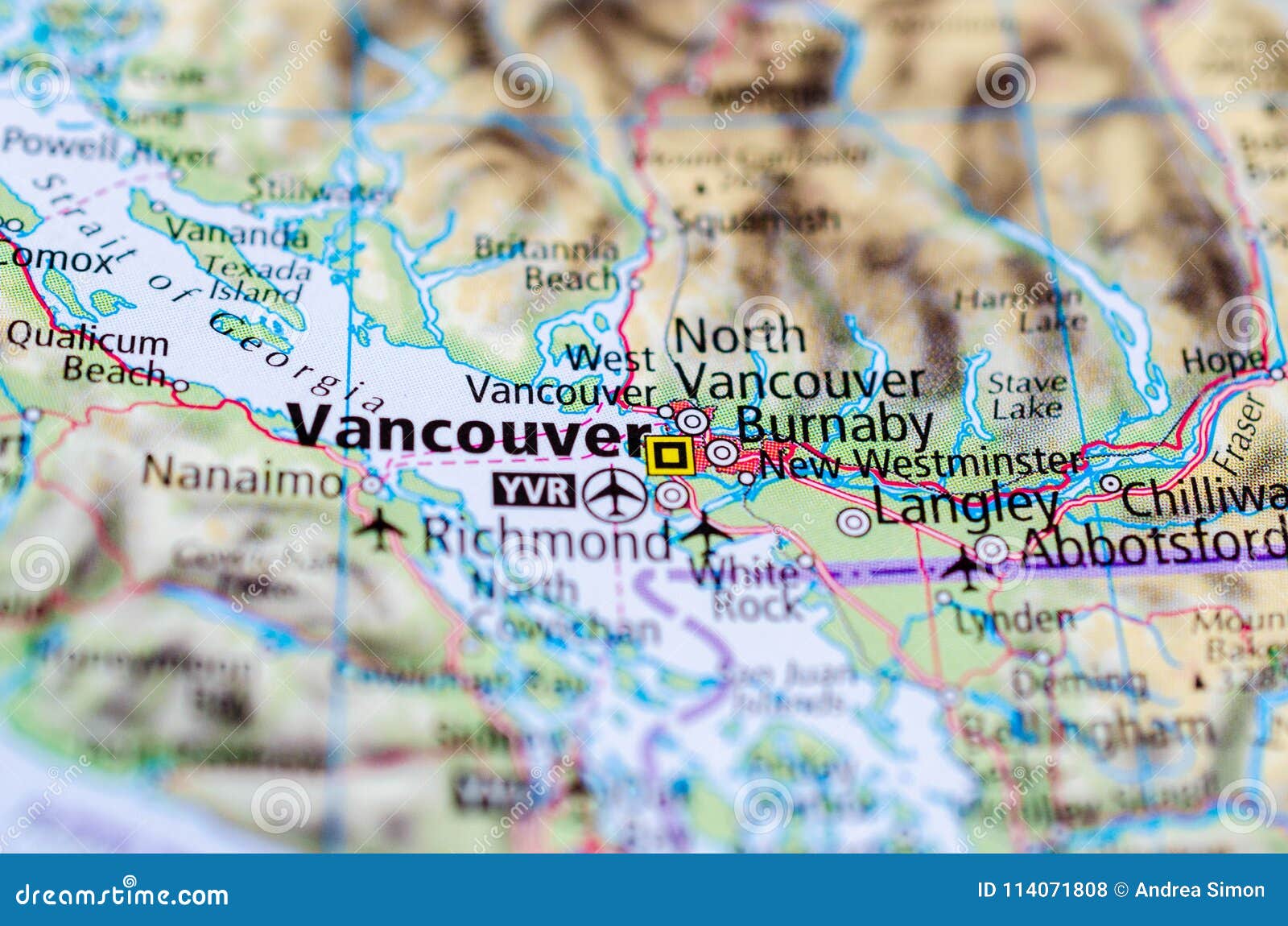 Vancouver en mapa foto de archivo. Imagen de capital - 114071808