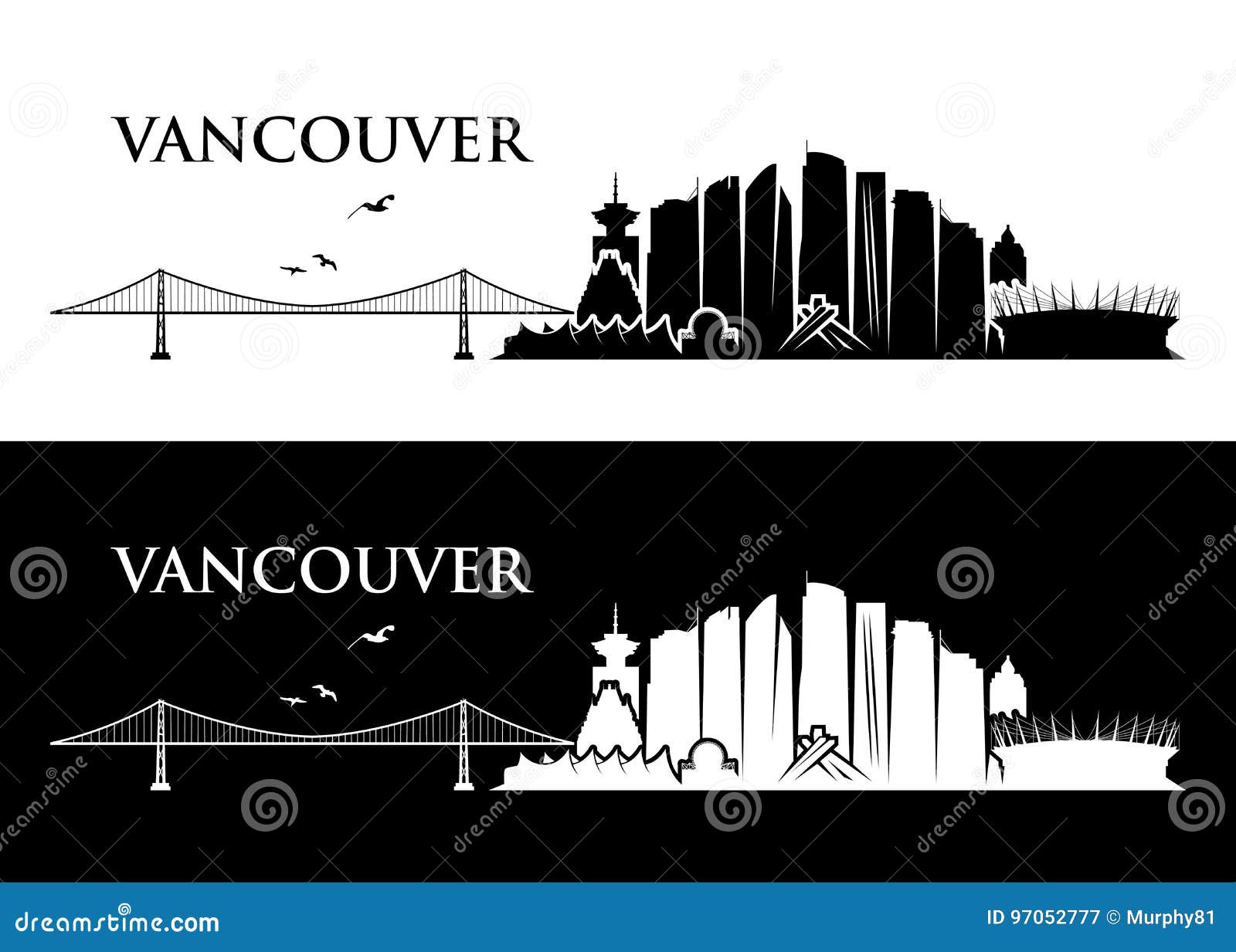 Vancouver Skyline With Color Buildings And Blue Sky. Cartoon Vector ...