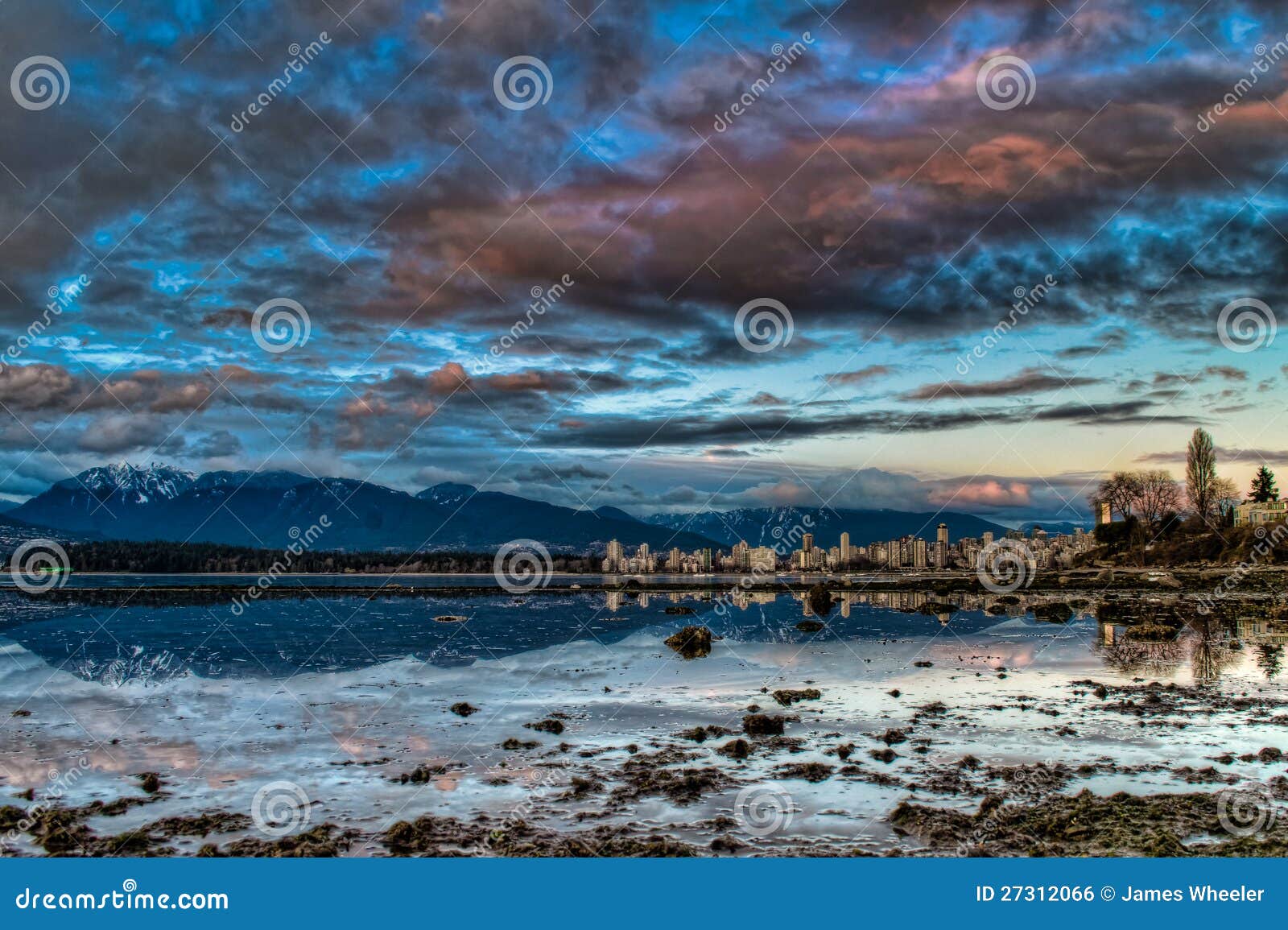 Vancouver Skyline with Dramatic Blue Sky Stock Photo - Image of outdoor ...
