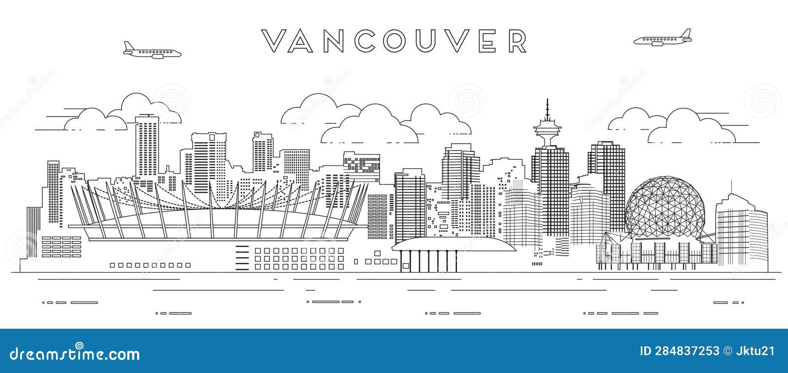 Vancouver Cityscape Line Art Vector Illustration Stock Vector ...